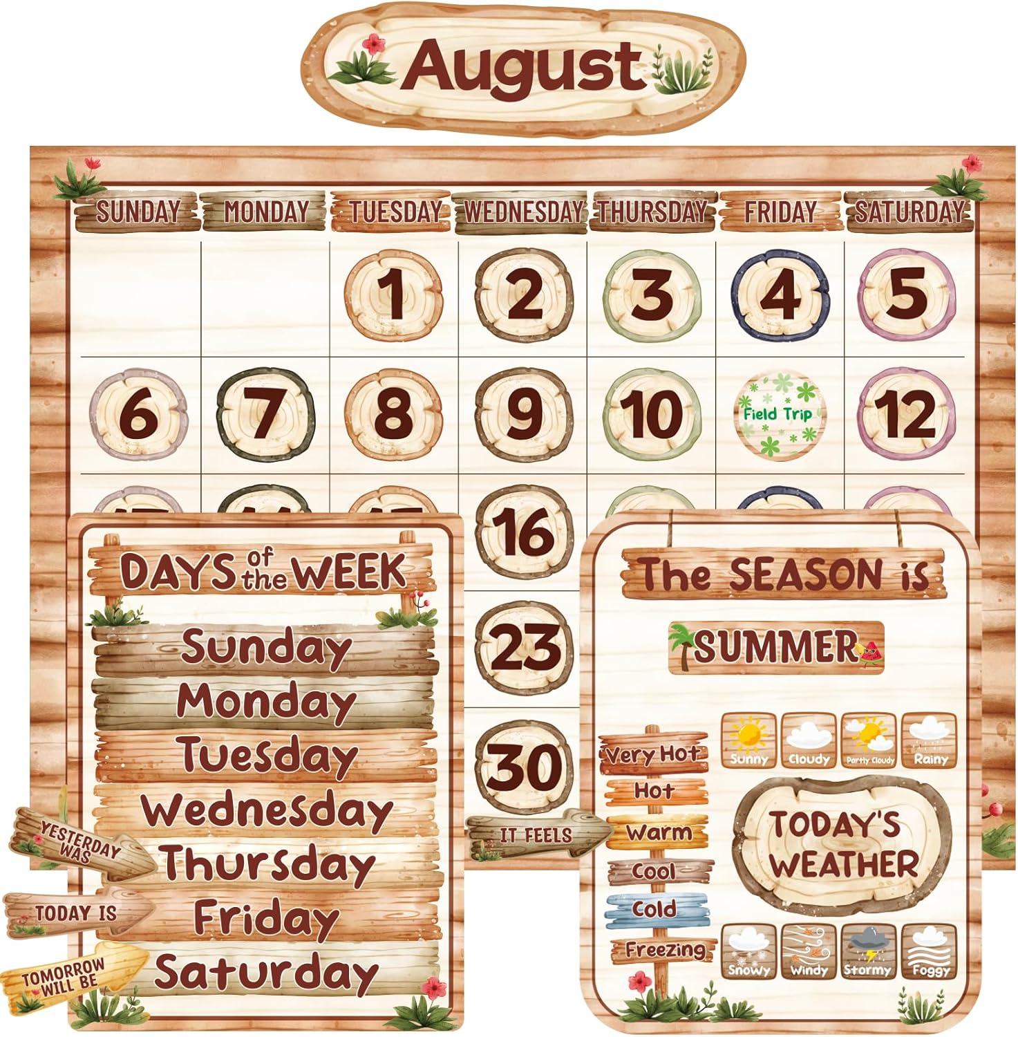 Amazon.com: Fancy Land Rustic Classroom Calendar Bulletin Board Set ...