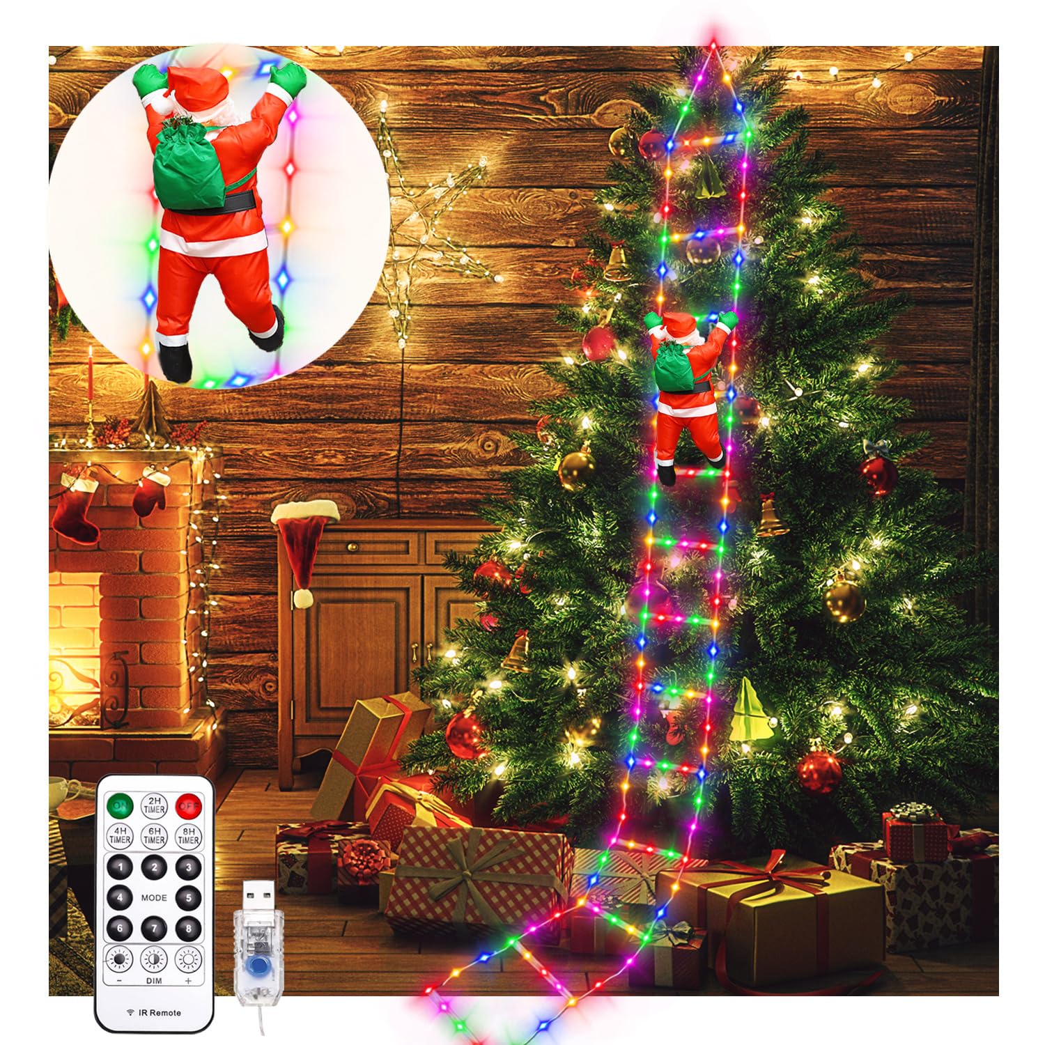 Christmas Decorations LED Ladder Lights - Climbing Santa Claus Outdoor ...