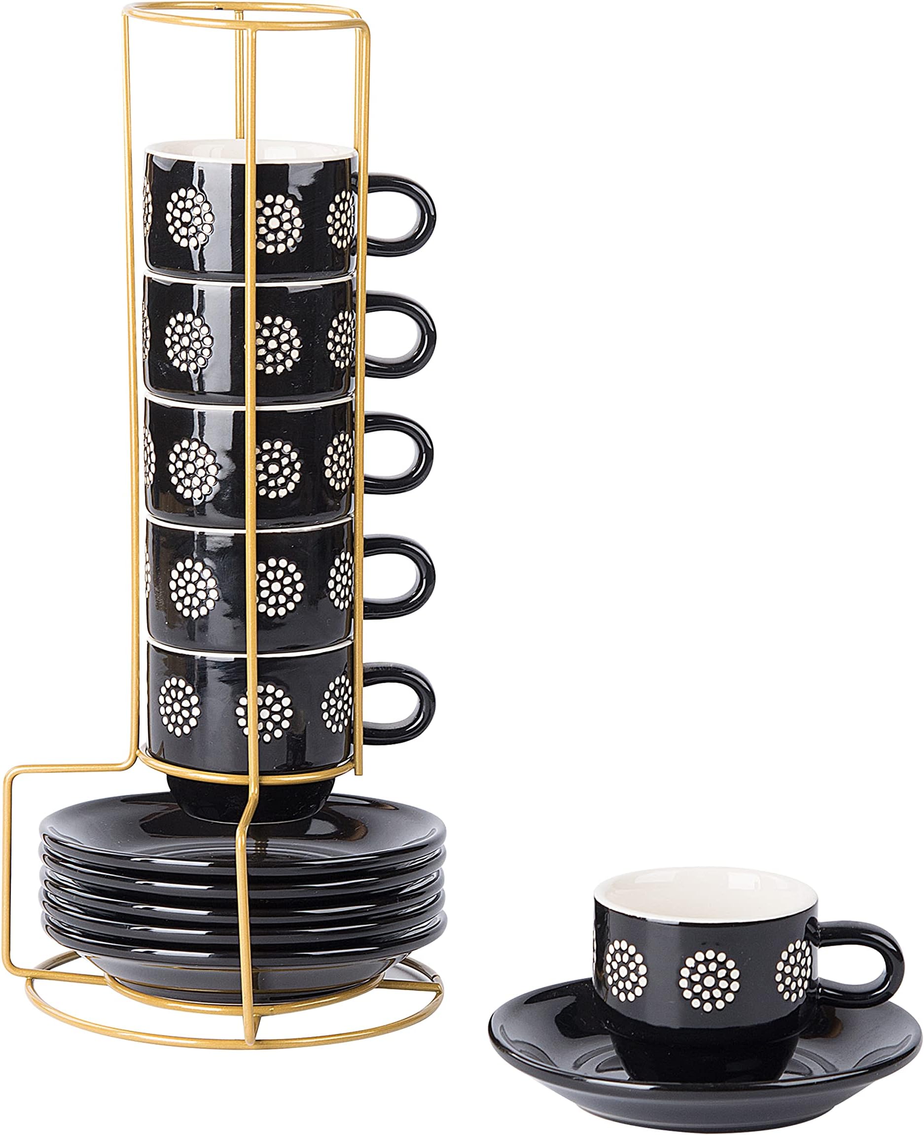 Amazon.com | Lareina Porcelain Stackable Espresso Cups with Saucers ...