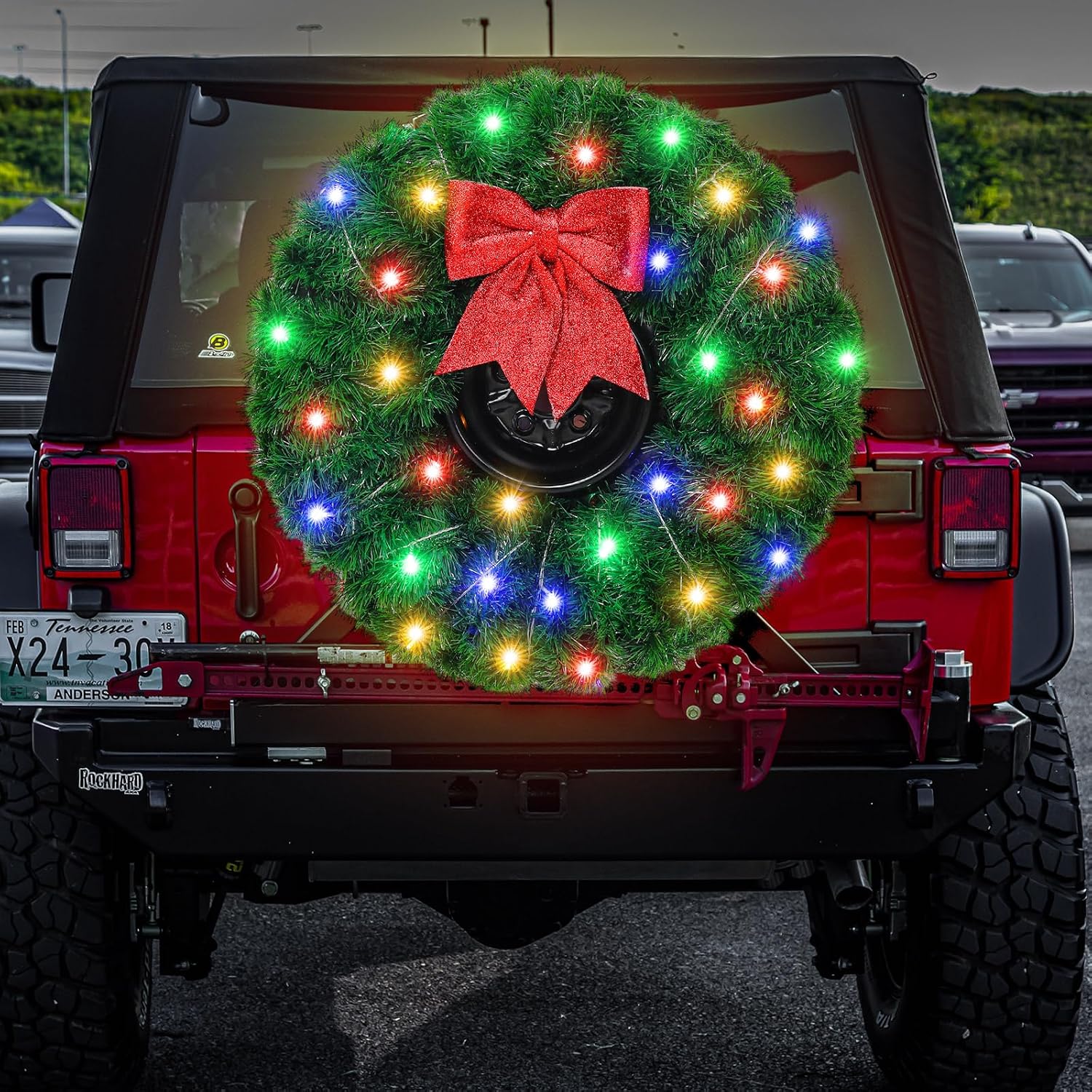 Amazon.com: Daifunli Christmas Car Wreath Spare Tire Decoration LED ...