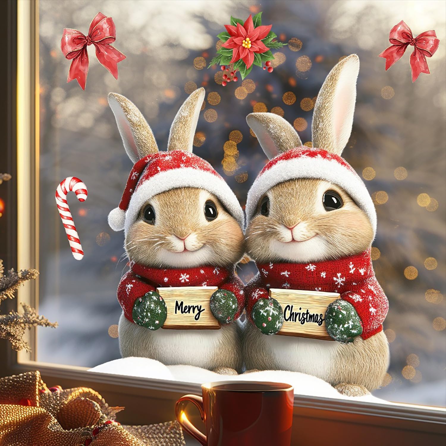 Amazon.com: Christmas Window Clings 1 Sheet Cute Rabbit Window Stickers ...