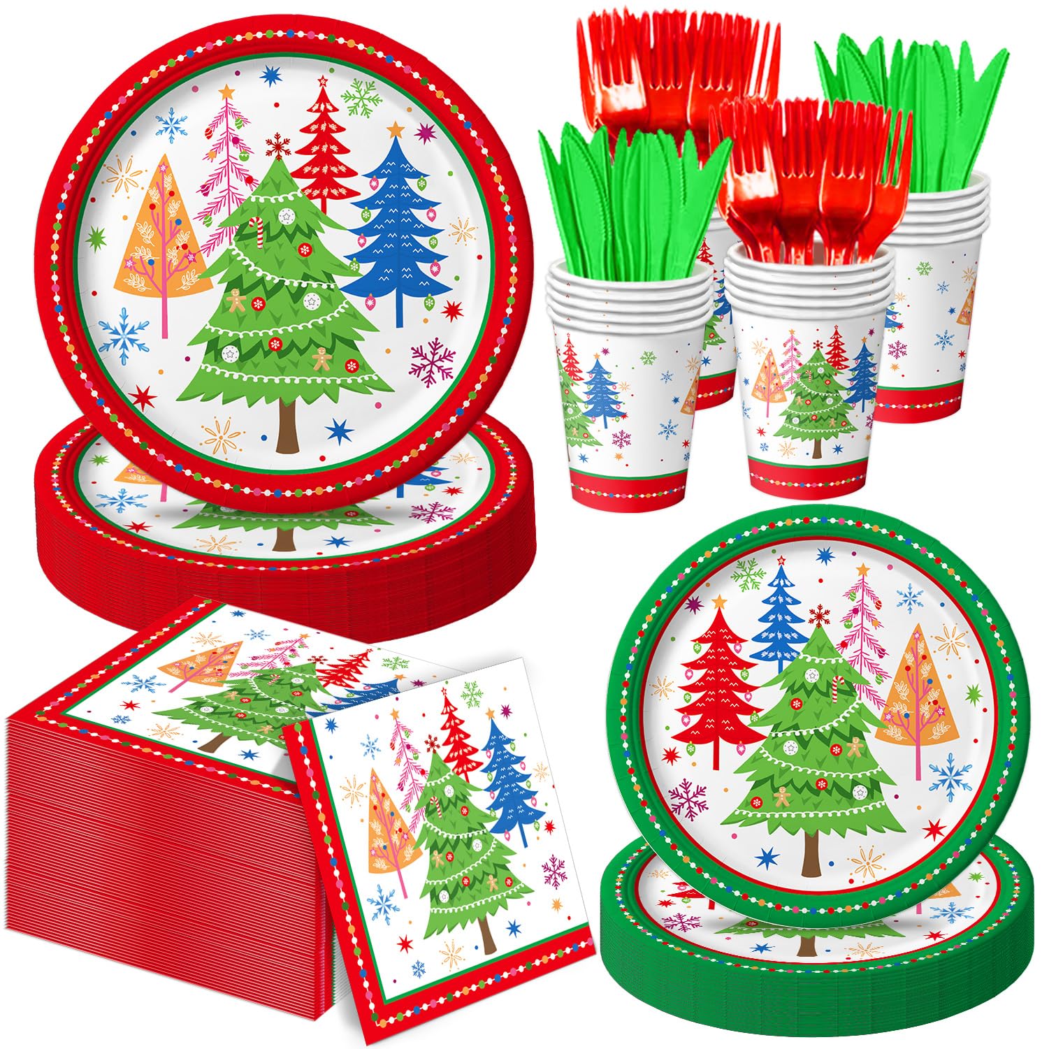 Amazon.com: 150 PCS Christmas Party Supplies - Christmas Plates and ...