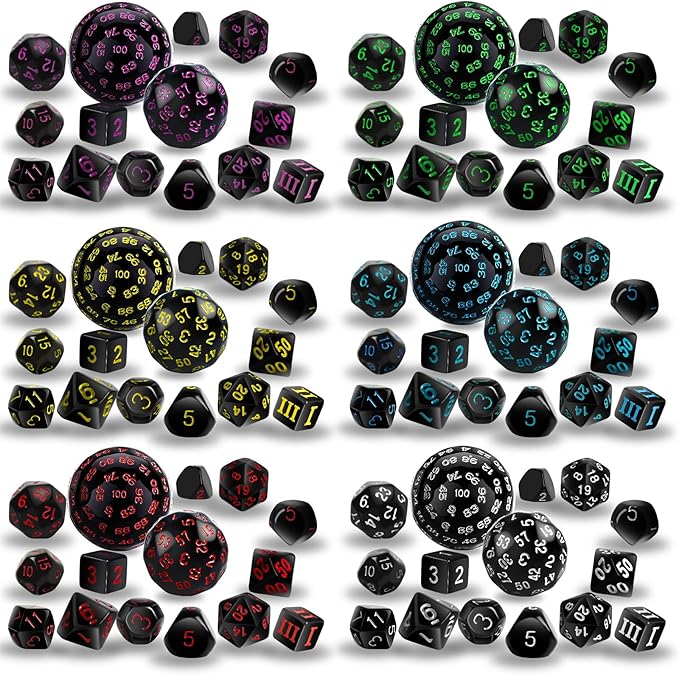 Amazon.com: IvyFieldDice 6 Sets Complete Polyhedral Dice Set D3-D100 ...