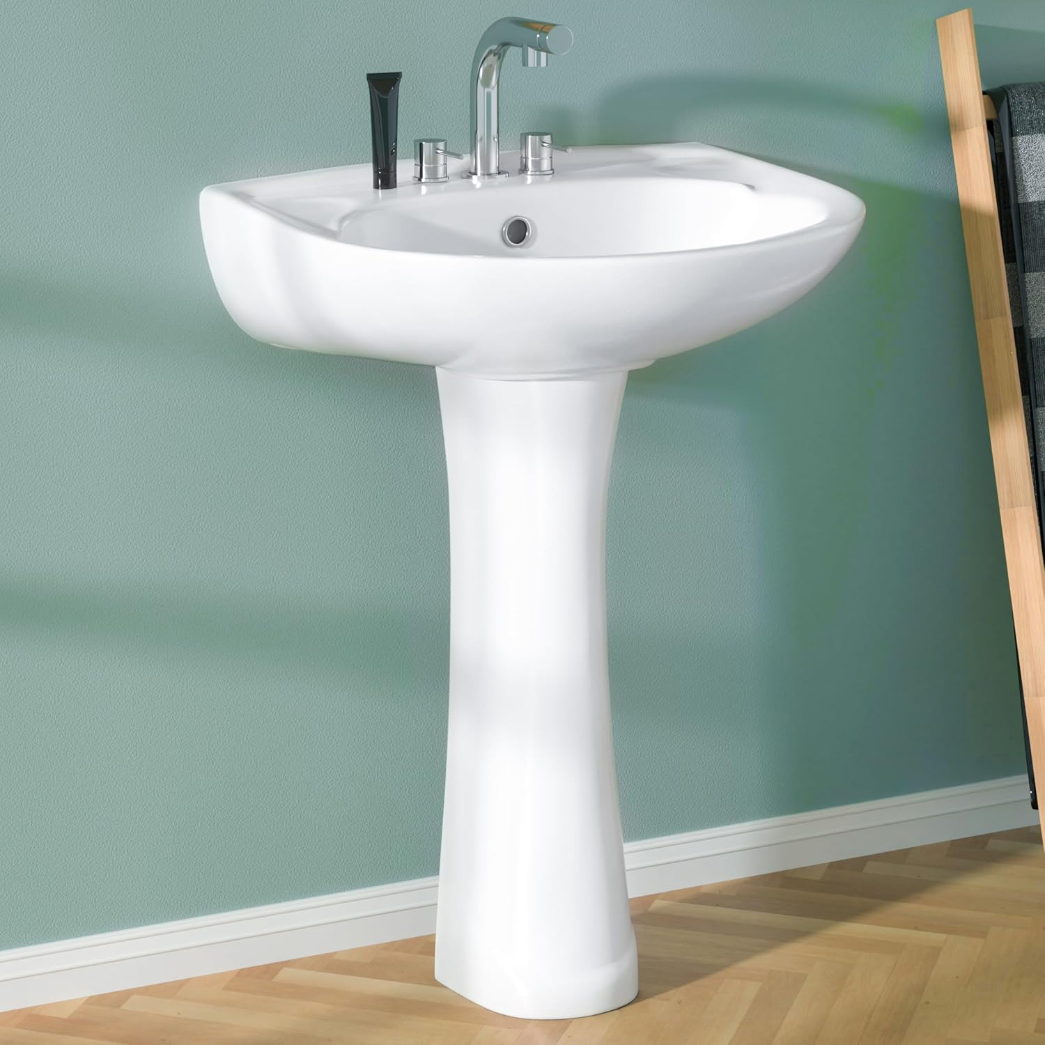 Miuara Pedestal Sink 21 Inch - 3 Hole Porcelain Pedestal Sink Combo for ...