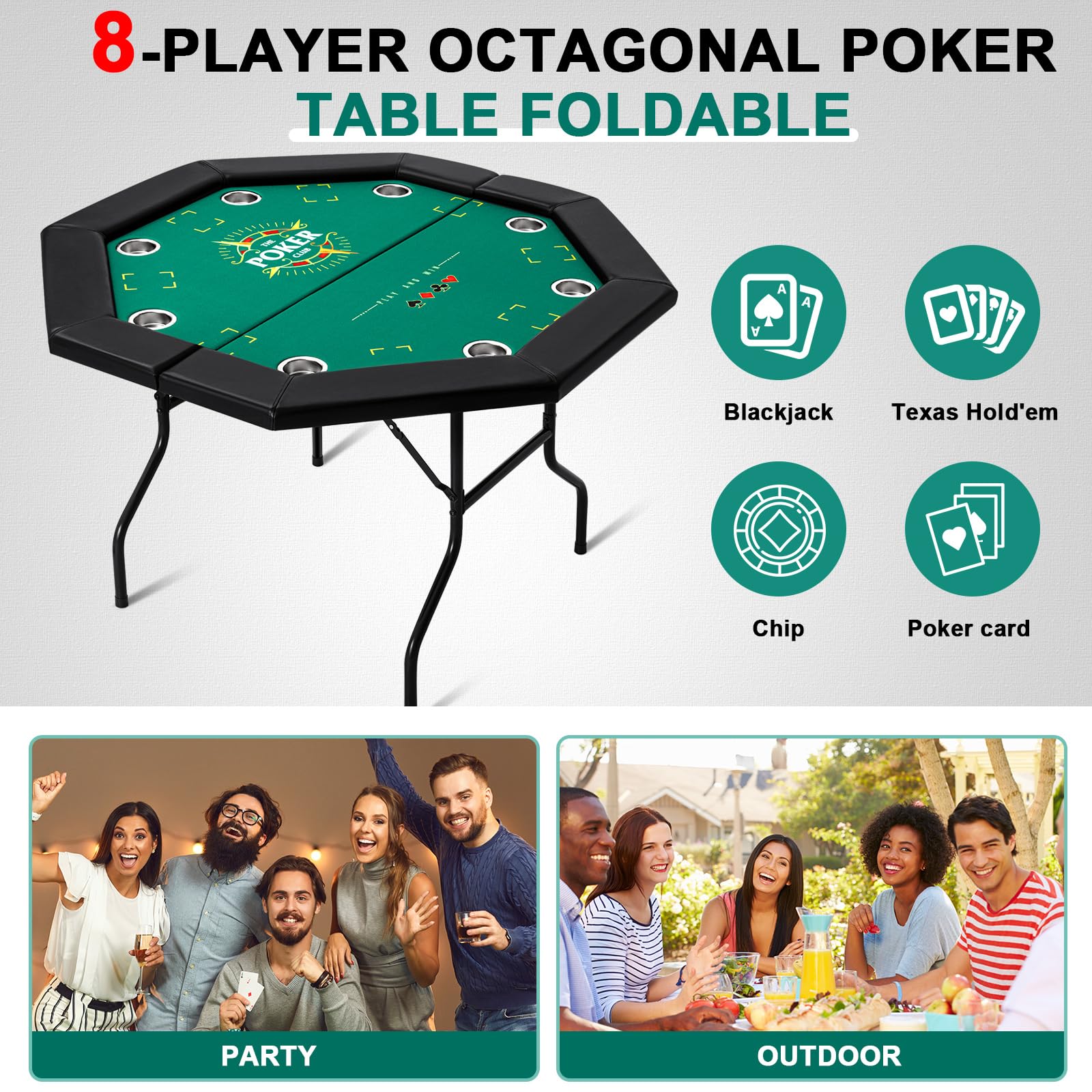 Snapklik.com : Lemosae Foldable Poker Table, Portable Blackjack Table 8 ...