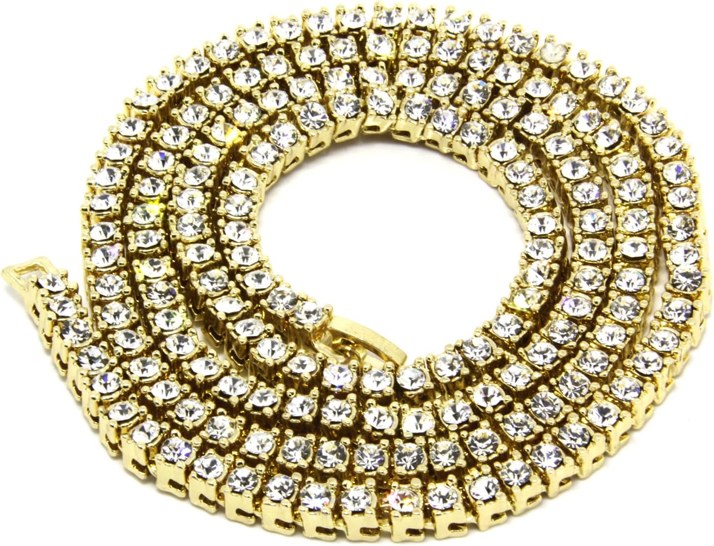 Mens Gold Tone 30" 1 Row Simulated Diamond Hip-Hop Chain Necklace ...