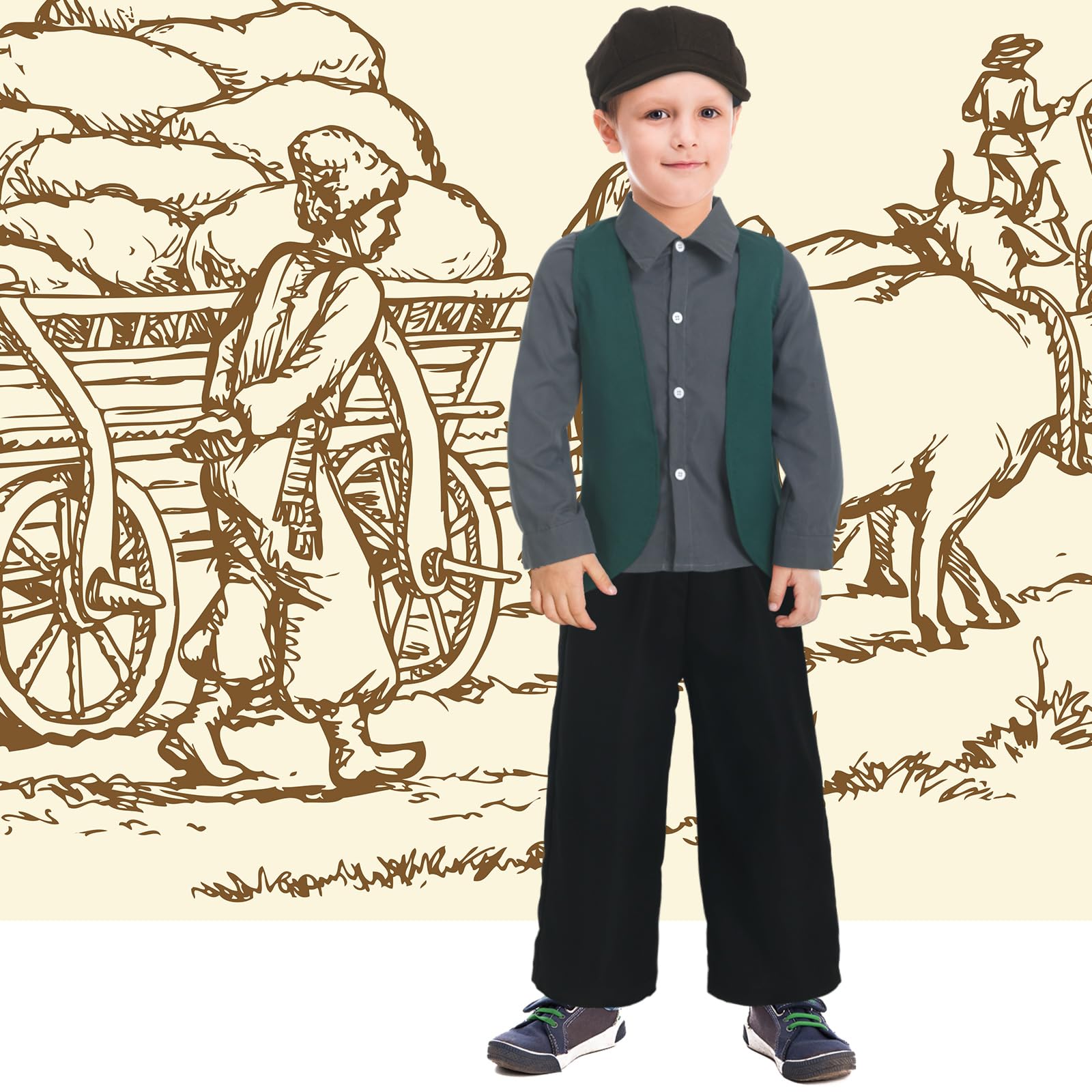 Handepo 4 Pcs Boy Colonial Costume Set with Trousers Cap Waistcoat ...