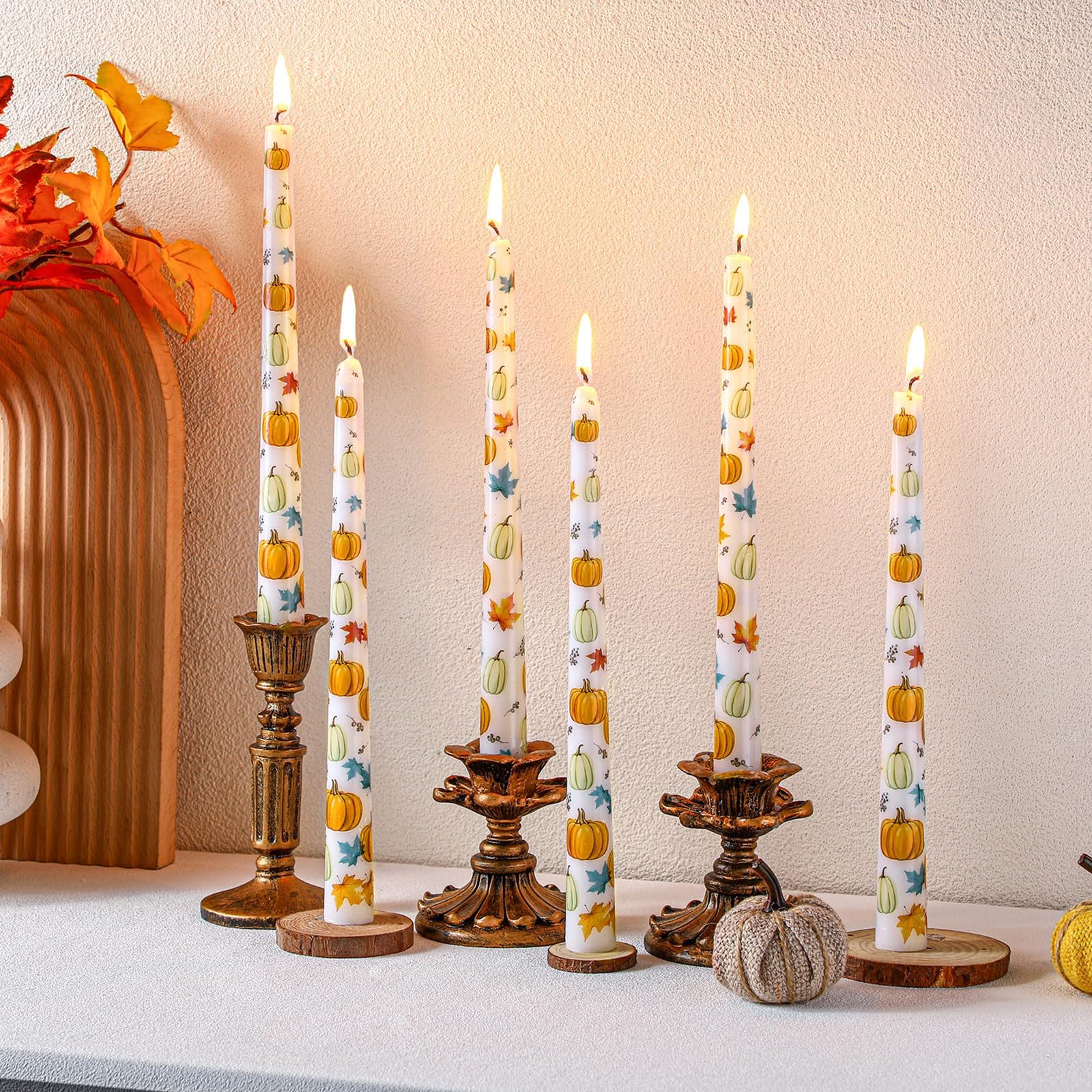 Amazon.com: Conelist 6 Pcs Fall Taper Candles 10" Pumpkin Leaves ...