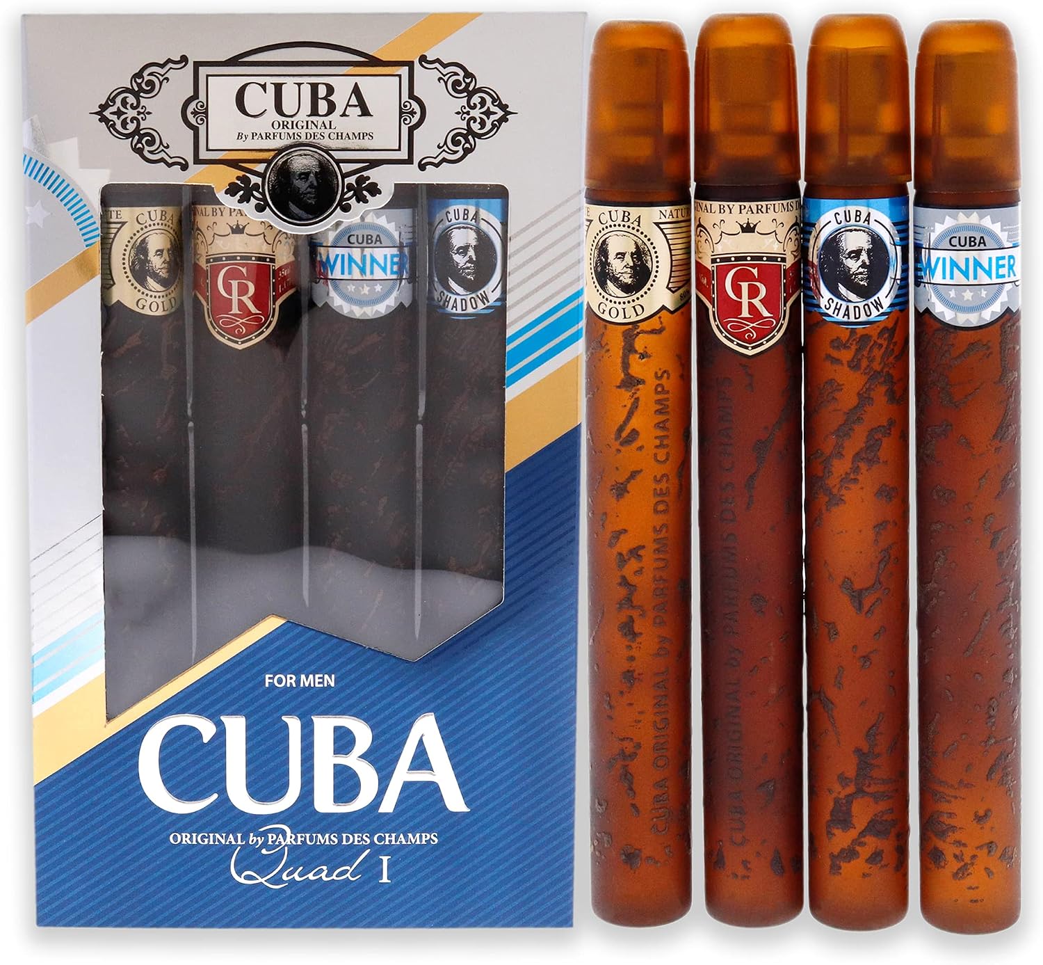 Cuba Cuba Quad I Men 4 Pc Gift Set 1.17oz Cuba Gold EDT Spray, 1.17oz ...