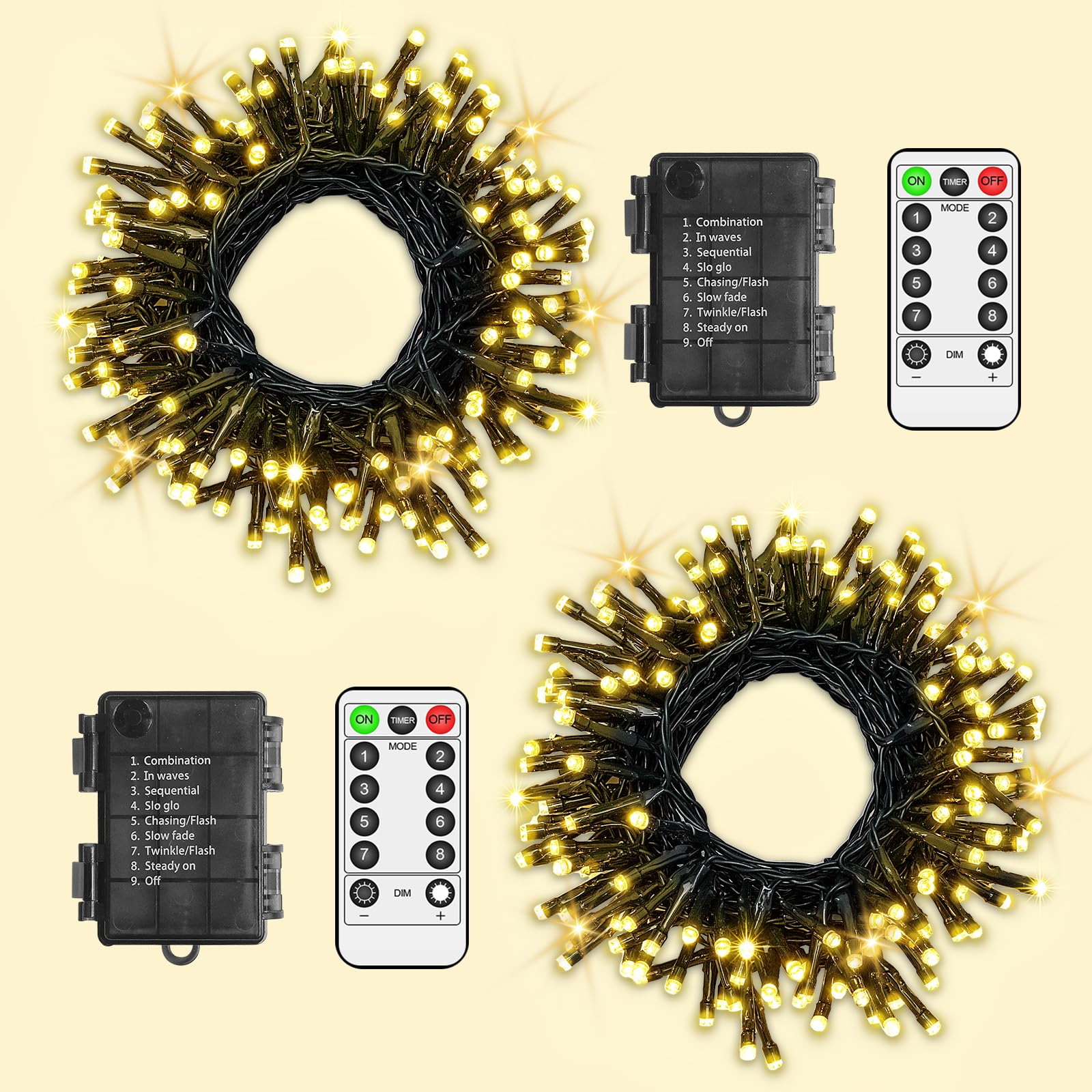 LYNNON 2 Stück 100 LED Lichterkette Außen Batterie Warmweiß ...