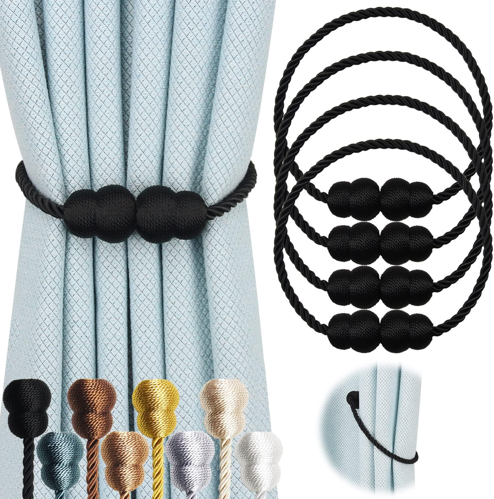 Amazon.com: 4 Pack Black Magnetic Curtain Tiebacks - Decorative ...