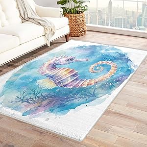 Amazon.com: NejTrenzy Seahorse Rug 5x7, Washable Marine Life Rugs for ...