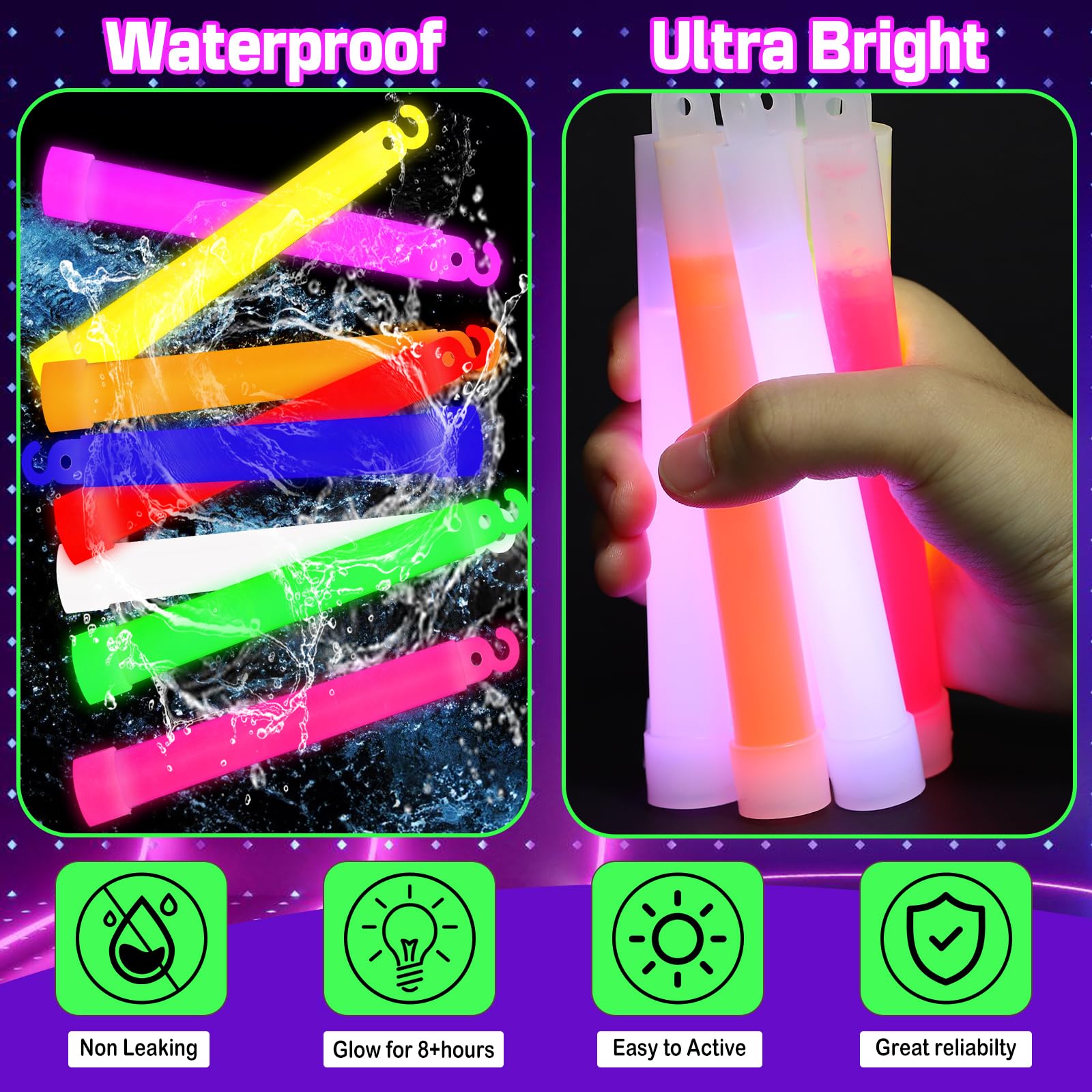 Snapklik.com : Dyrfolm 25 PCS Glow Sticks Bulk,6 Inch Glow In The Dark ...