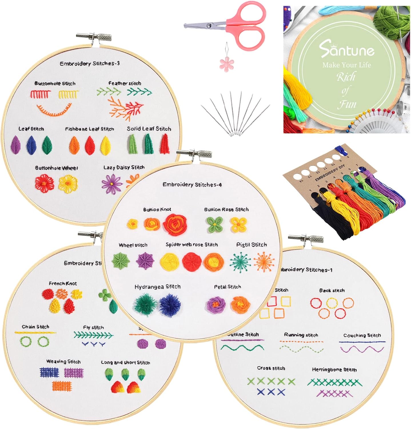Amazon.com: Santune Practical 4pcs Easy Embroidery Kit Patterns with ...