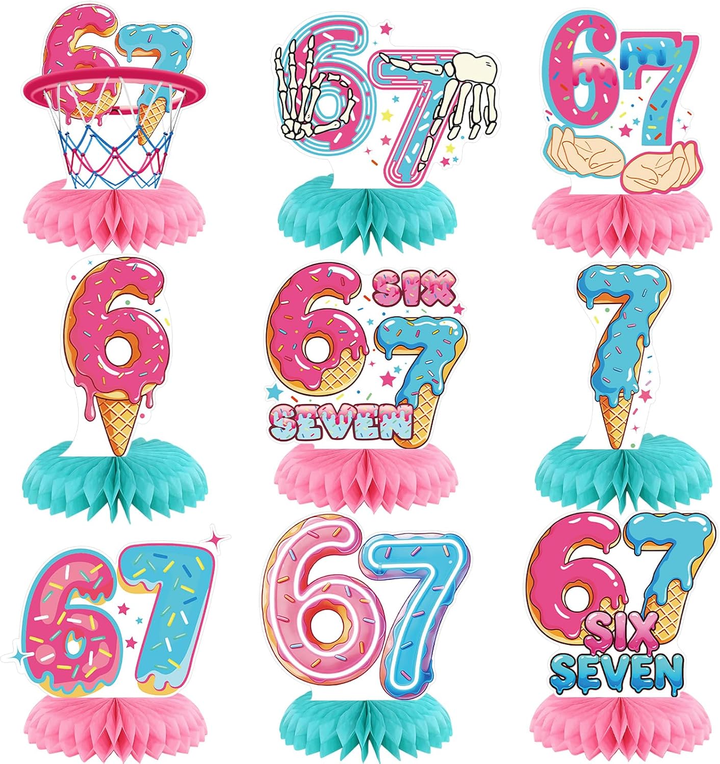 Amazon.com: Phoaxul 6 7 Birthday Decorations Donut Ice Cream Theme Six ...
