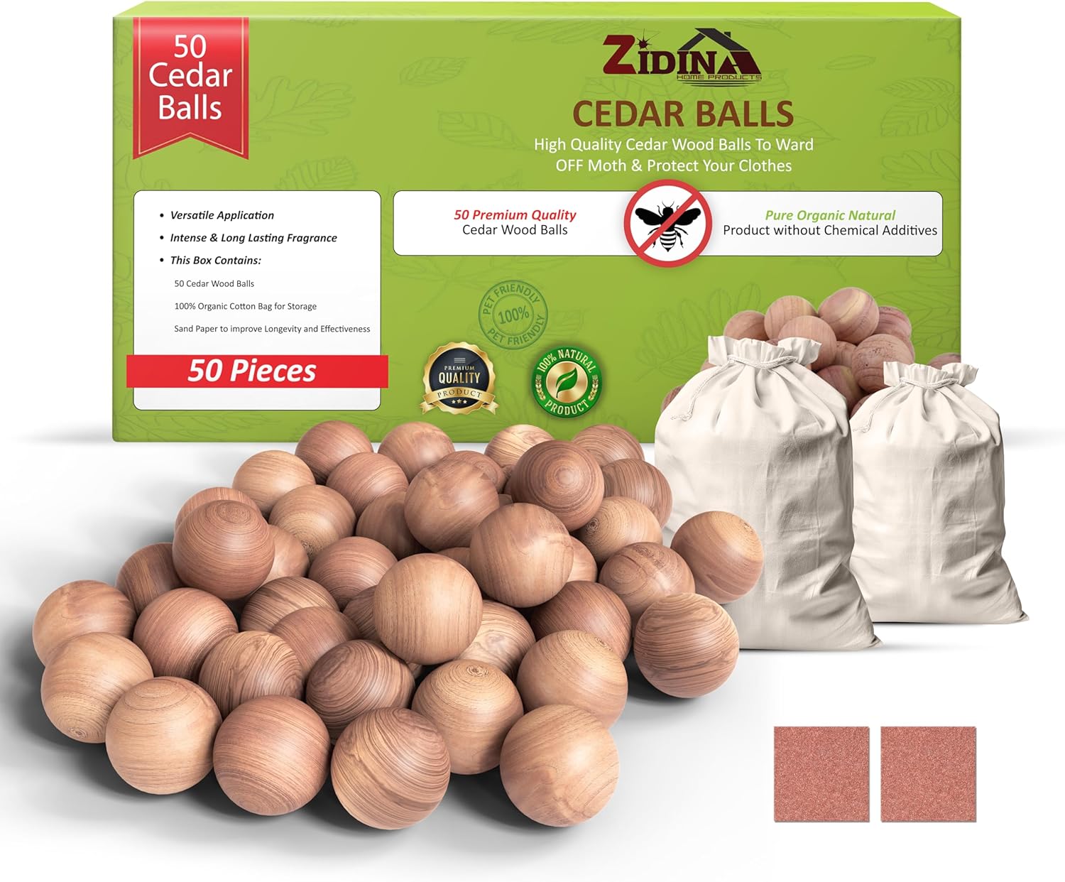 Moth Balls 50 Pack – 100% Natural Cedar Balls, Chemical-Free Cedarwood ...