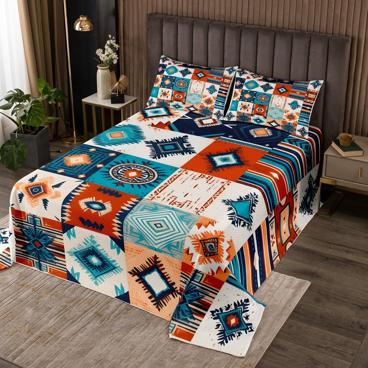 Amazon.com: Patchwork Southwestern Ethnic Quilt King Boho Coverlet ...