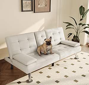 Amazon.com: LINSY HOME Futon Couch, Futon Sofa Bed, Modern Faux Leather ...