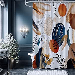 Amazon.com: YAEHOCO 72W by 72H Boho Mid Century Blue and Gold Shower Curtain Sets Modern ...