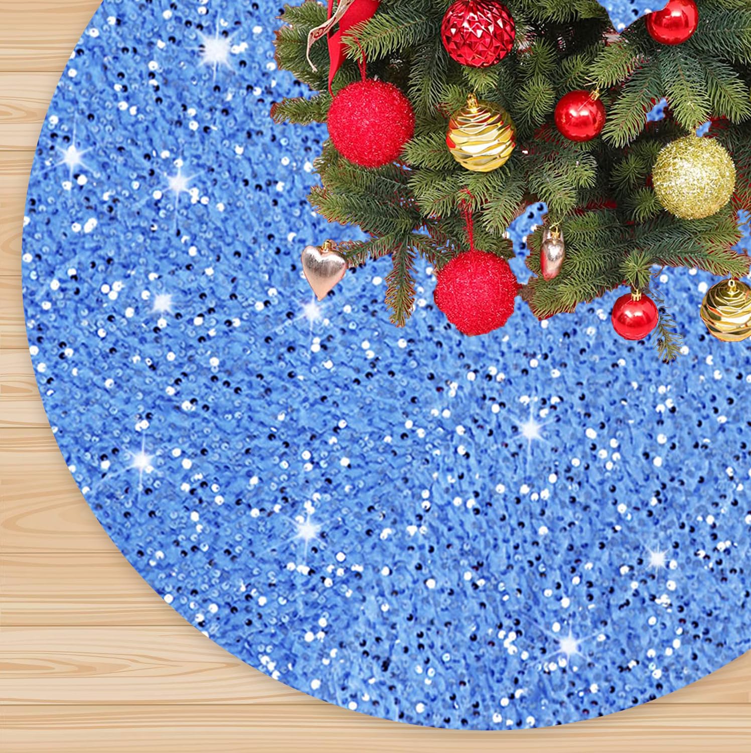 Snapklik.com : Baby Blue Christmas Tree Skirt Lighted Sequins Tree ...