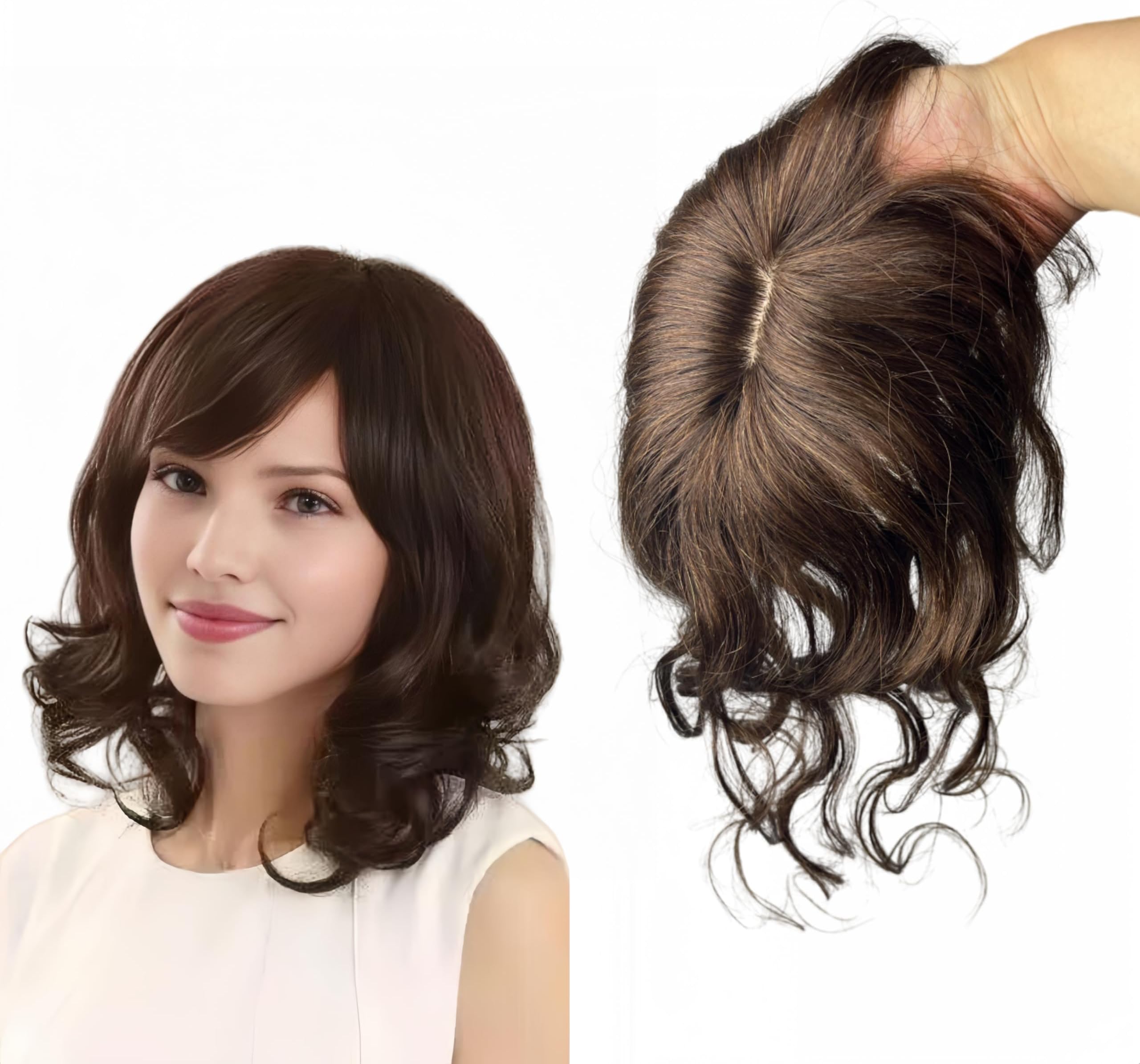 Amazon.com : AYunhe Curly Wavy Human Hair Topper for Women Clip in ...