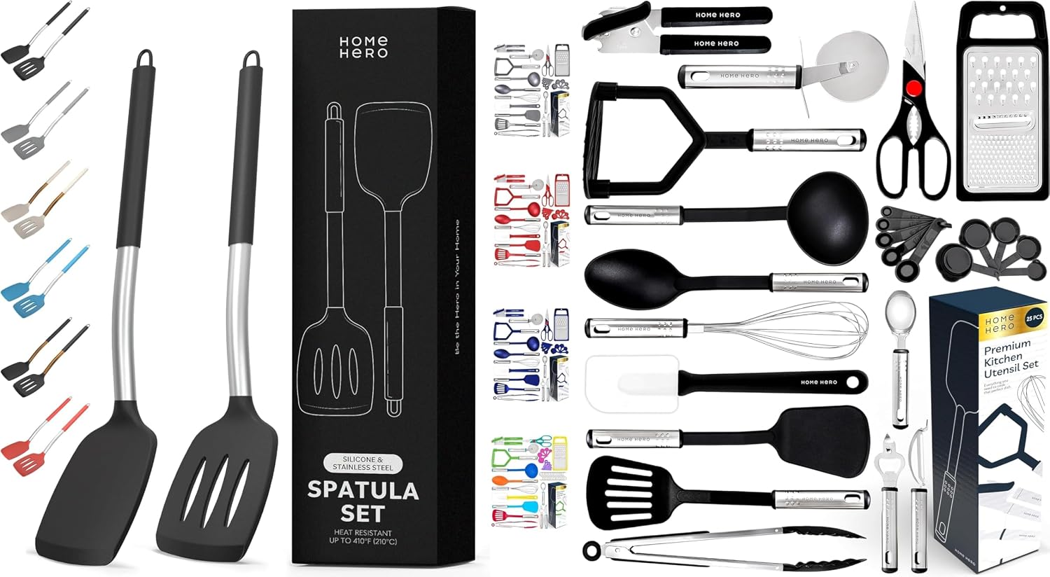 Amazon.com: Home Hero 2 Pcs Silicone Spatula Set + 25 Pcs Nylon Kitchen ...