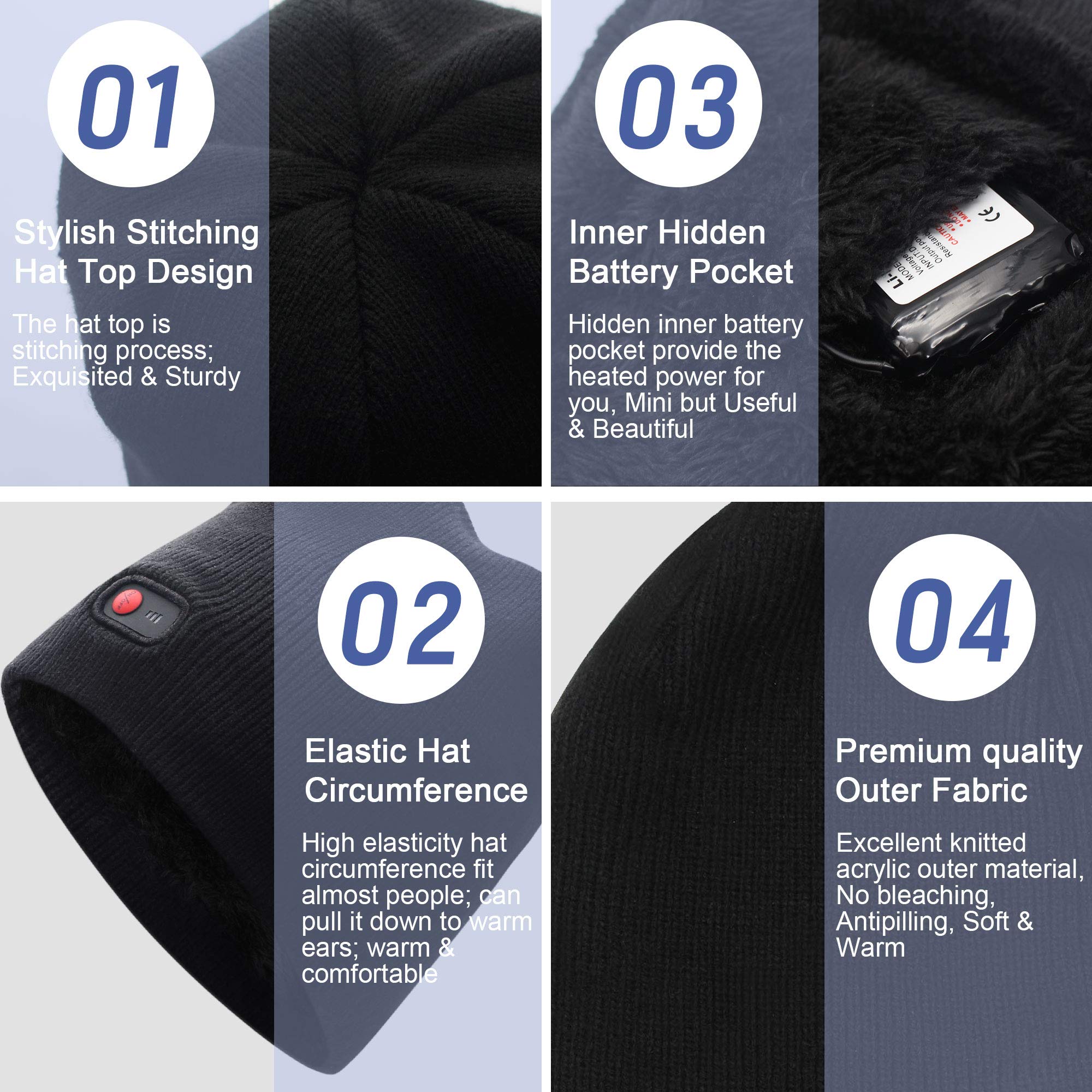 Snapklik.com : Battery Heated Hat Rechargeable Electric Beanie Hat Men Women Skull Cap