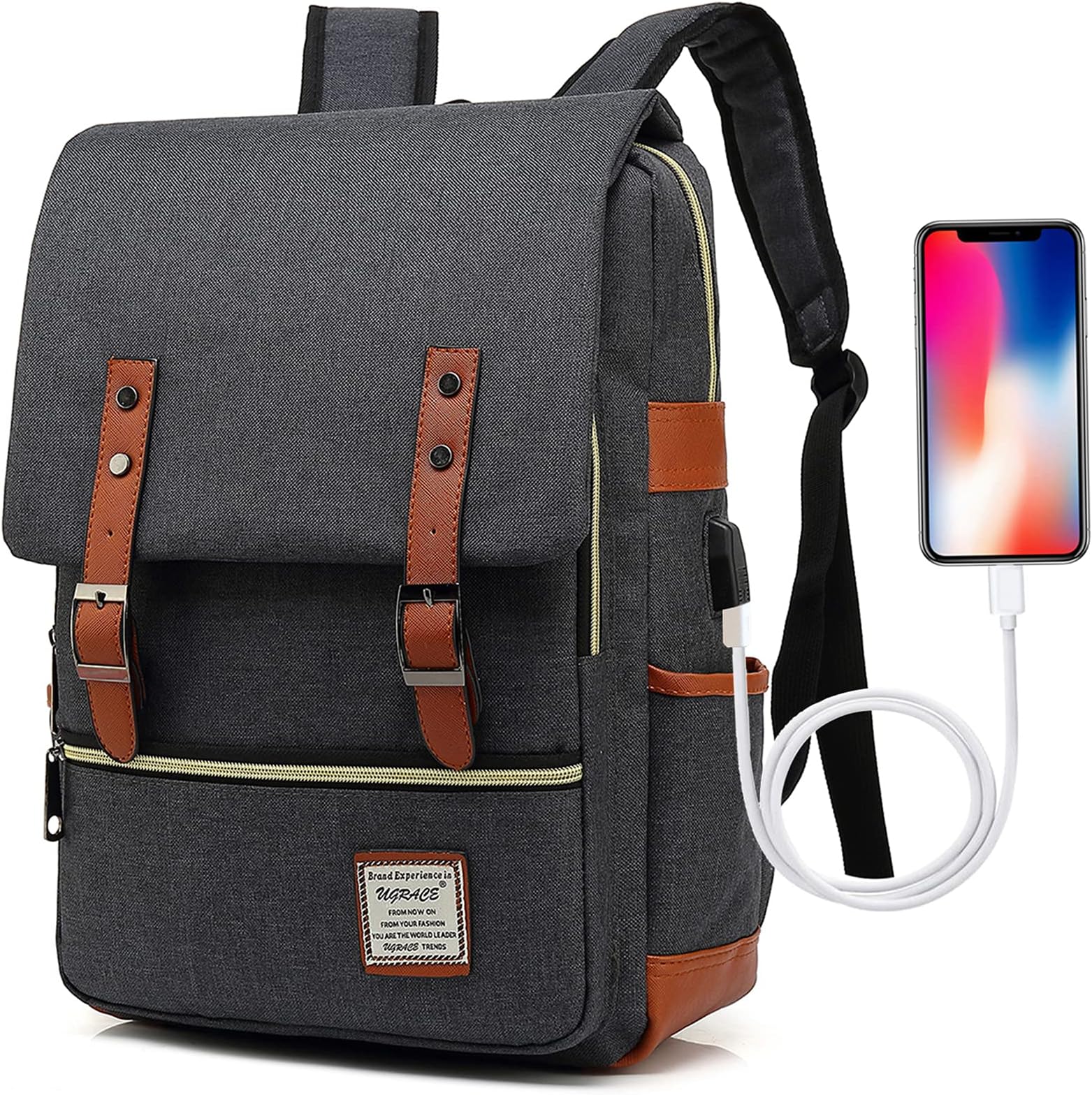 Amazon.com: UGRACE Vintage Laptop Backpack with USB Charging Port ...
