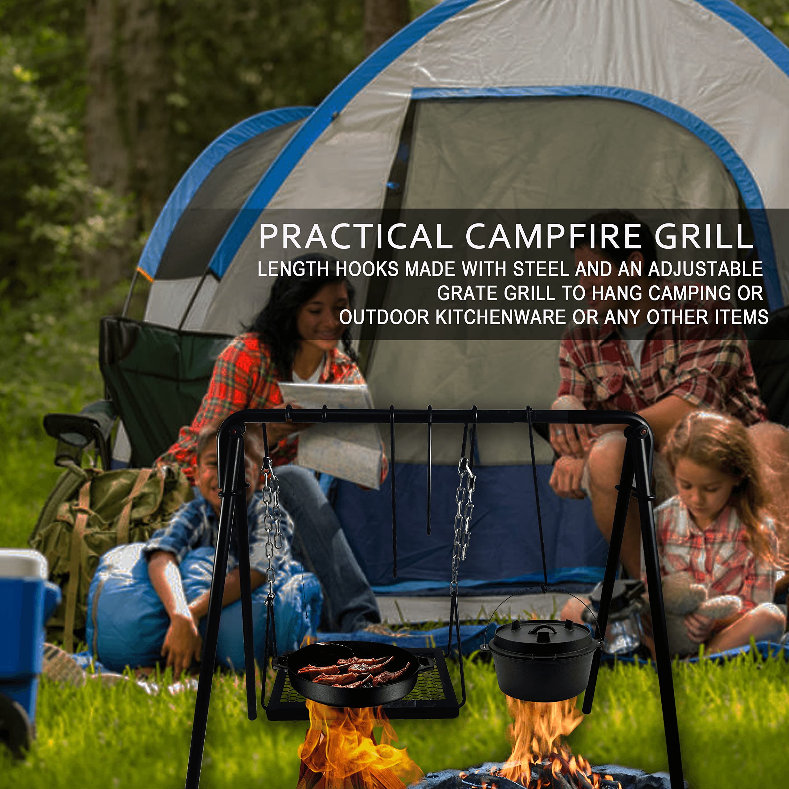 FEBTECH 34“ Grill Swing Campfire Cooking Stand - BBQ Grill for Cookware ...