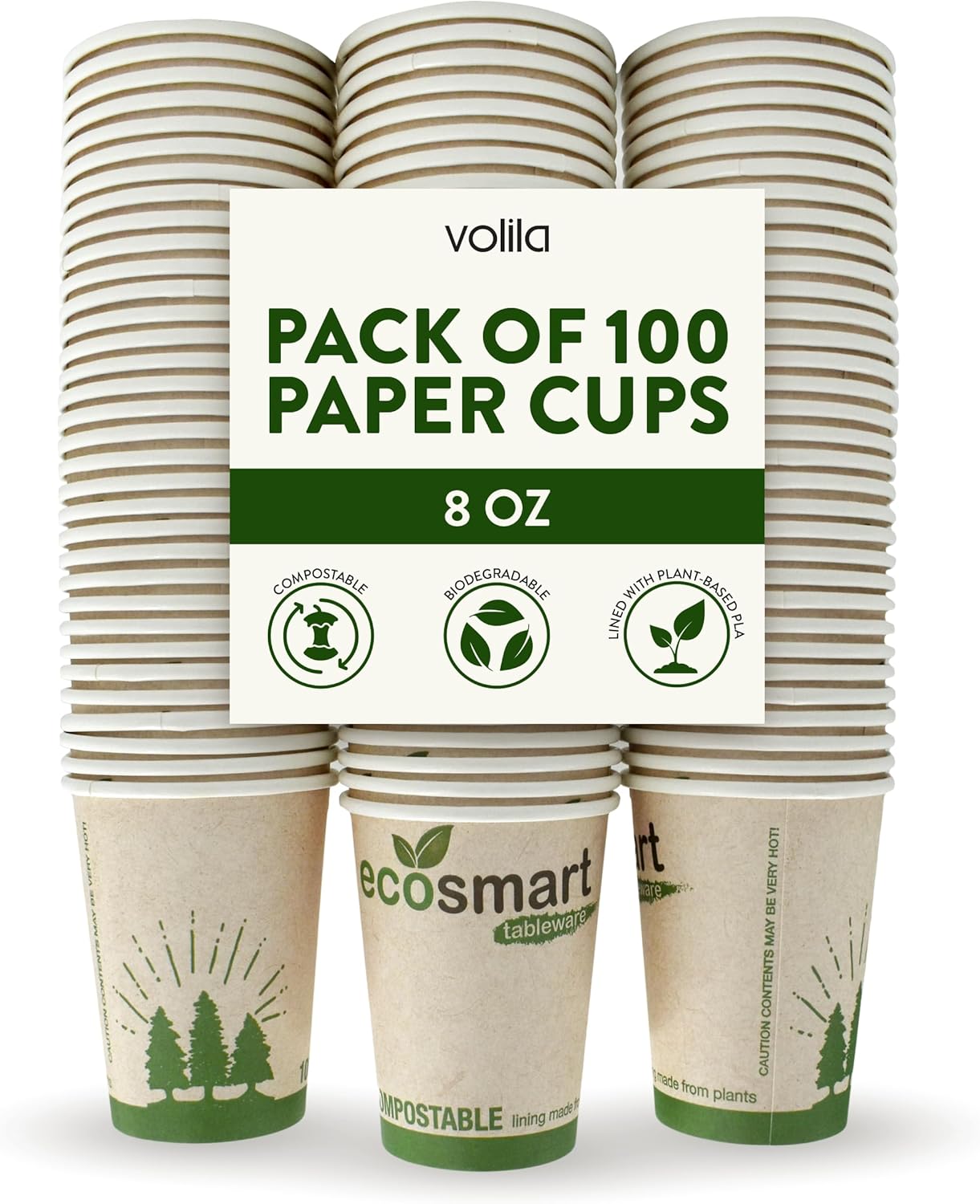 volila Paper Cups 100 Pcs - 8oz Disposable Coffee Cups for Hot Drinks ...