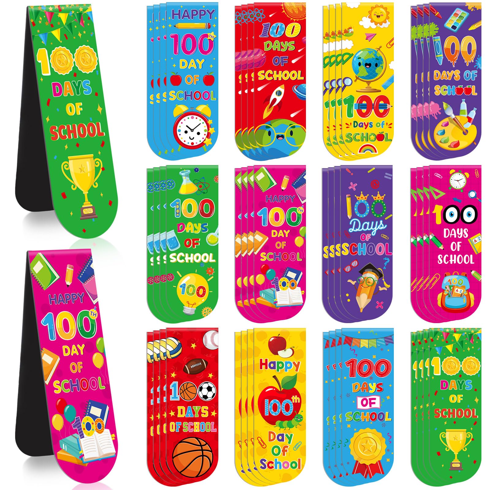 Amazon.com: Pasimy 48 Pcs 100th Day of School Magnetic Bookmarks Happy ...
