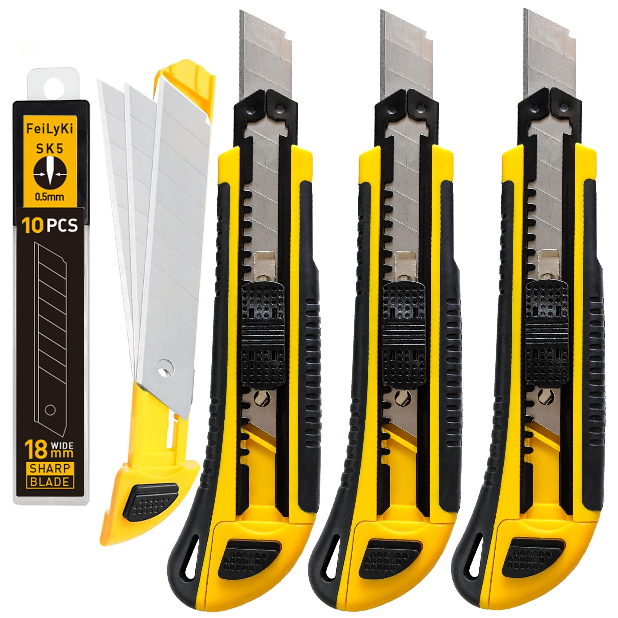 FeiLyKi 3-Pack 18mm Construction knife Utility Knife Box Cutters Exacto ...