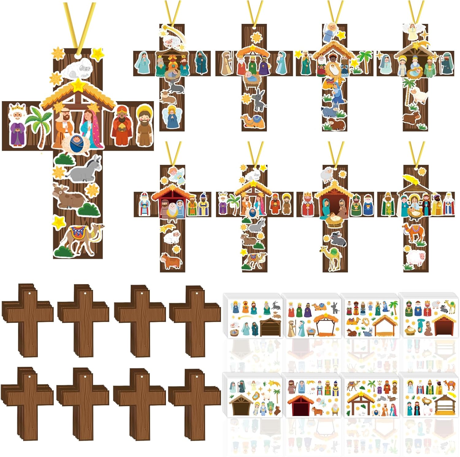 Amazon.com: kaixiaoru 96pcs Christmas Nativity Scene Cross Craft Kit ...