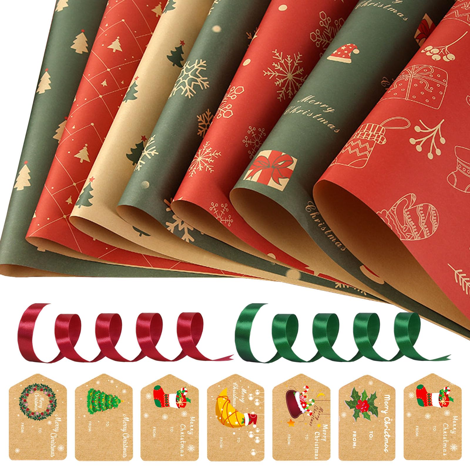 Amazon.com: Christmas Wrapping Paper 7 Pack Large Sheets Folded ...