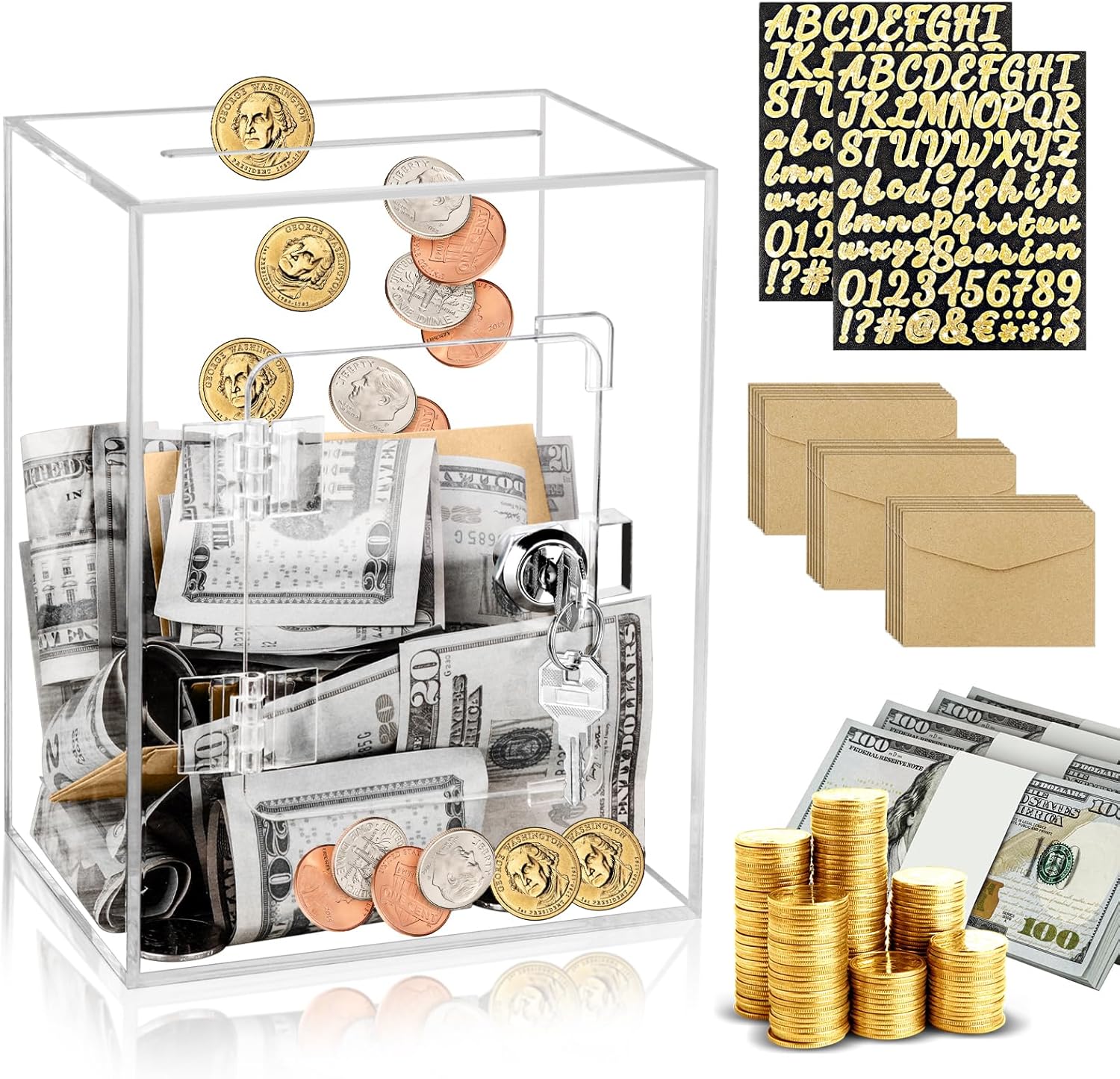 Amazon.com: Clear Money Box with Lock for Adults, Large Clear Acrylic ...