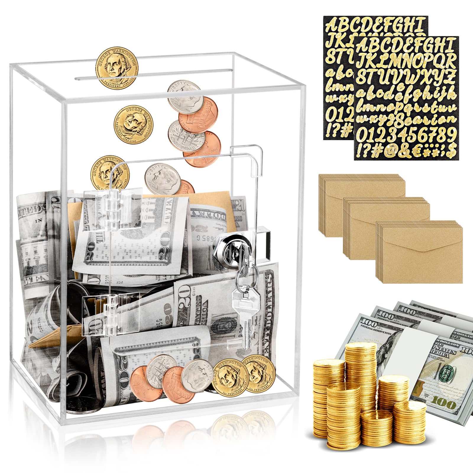 Amazon.com: Clear Money Box with Lock for Adults Kids, Large Clear ...