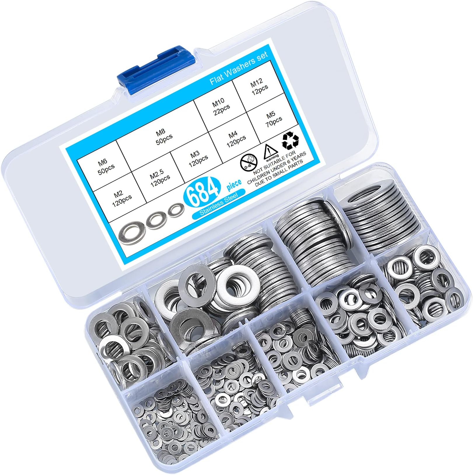 Keadic 550Pcs Flat Washers Set 304 Stainless Steel, 9 Metric Sizes - M2 ...