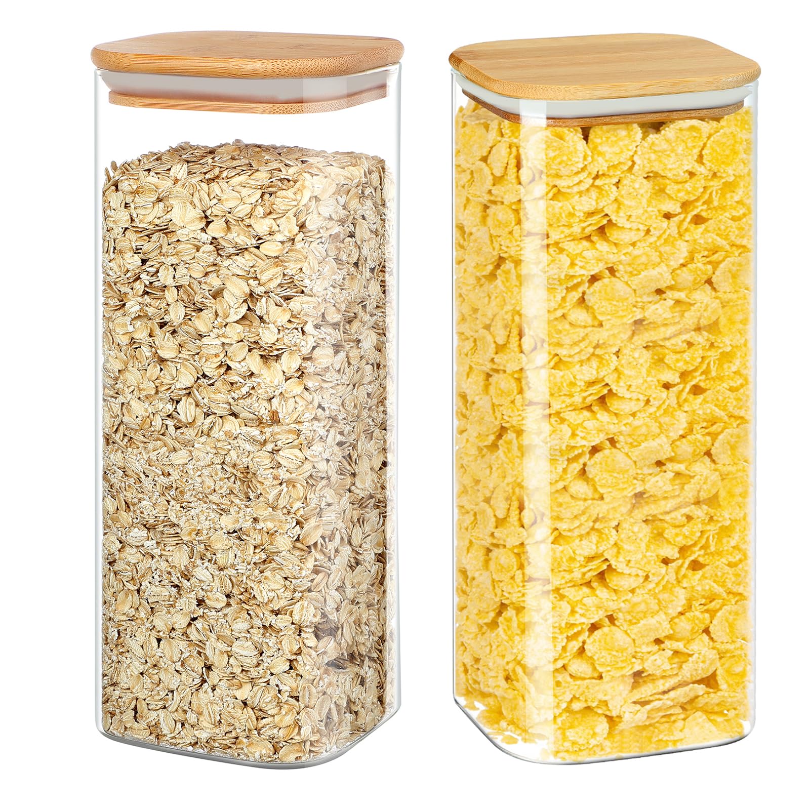 YUEYEE 2 Pack 2100ml Glass Containers with Lid,Glass Storage Jar with Bamboo Lids Transparent ...