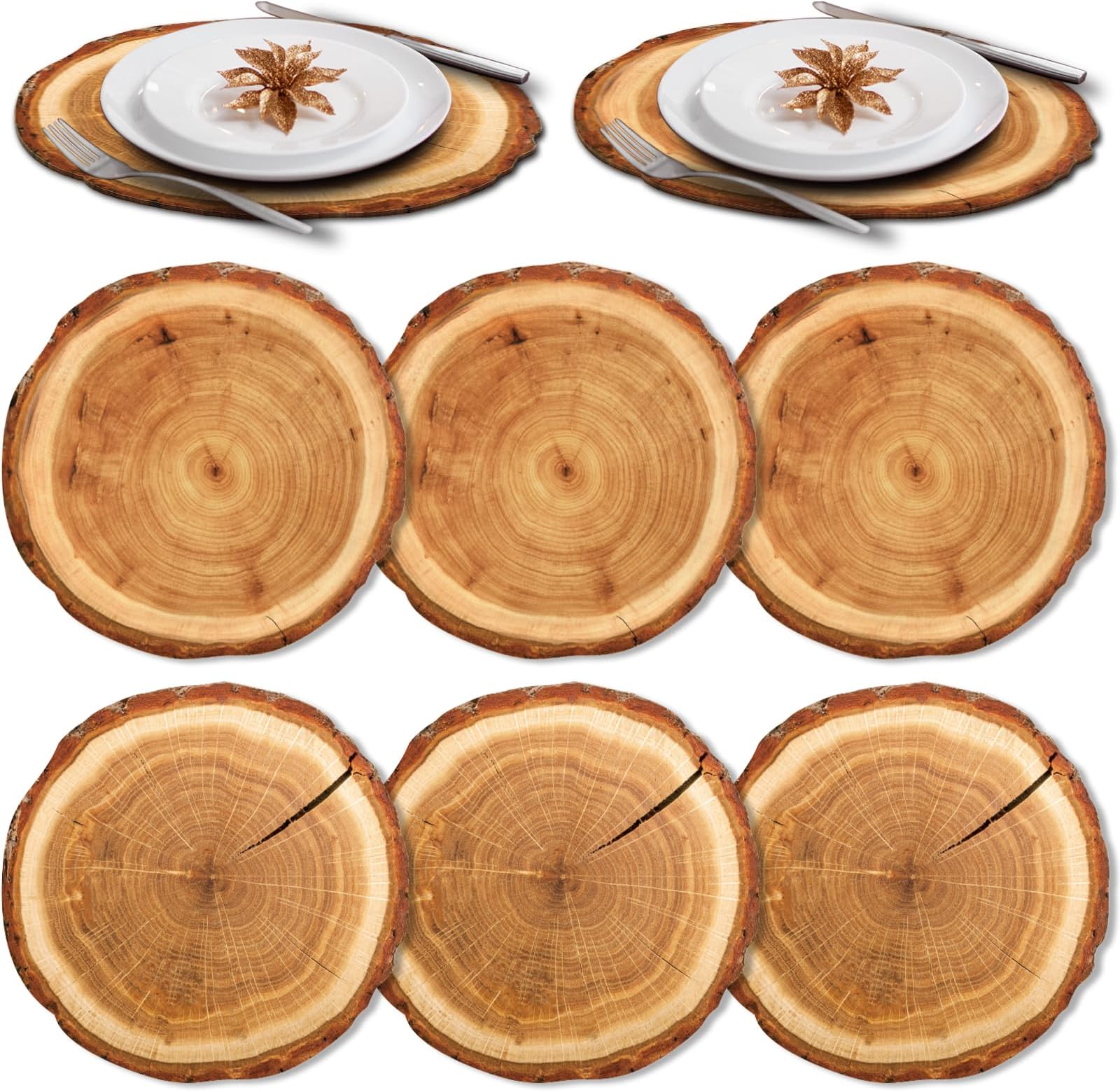 Amazon.com: 6Pcs Leather Wooden Slice Placemats, Round Rustic Brown ...