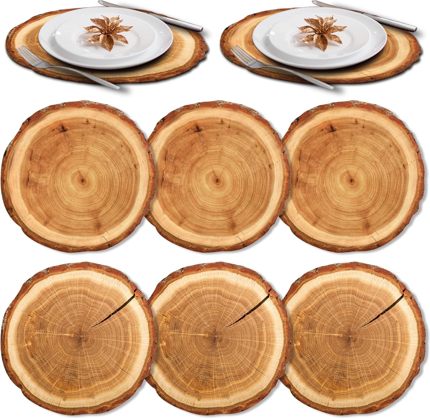 Amazon.com: 6Pcs Leather Wooden Slice Placemats, Round Rustic Brown ...