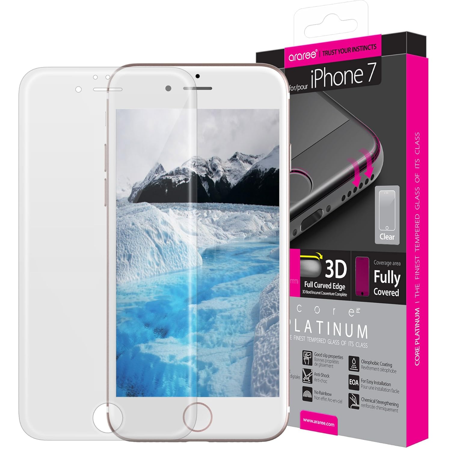 iPhone 7 Glass Screen Protector, araree [Core Platinum] 3D Full Covered ...