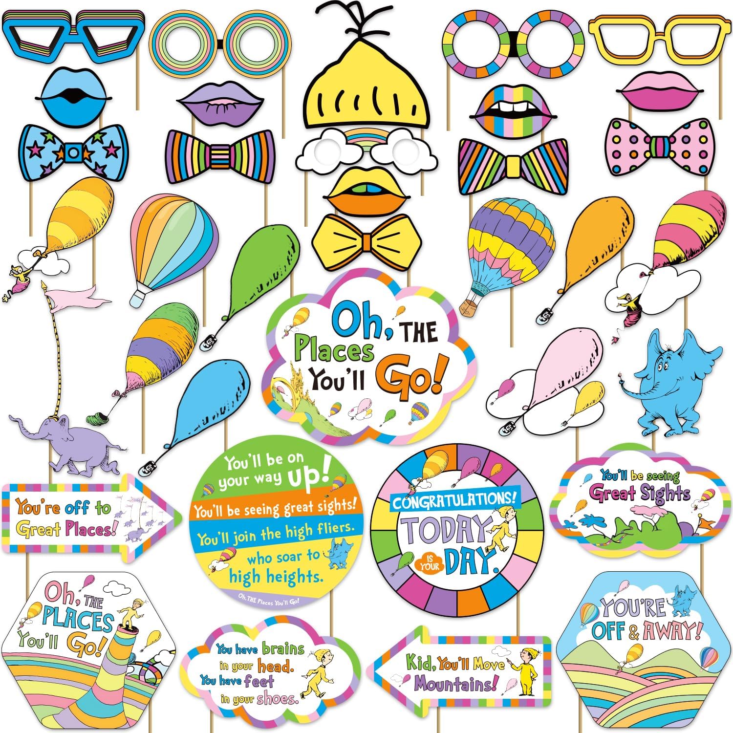 Amazon.com: 36Pcs Oh The Places You'll Go Decorations Photo Booth Props ...