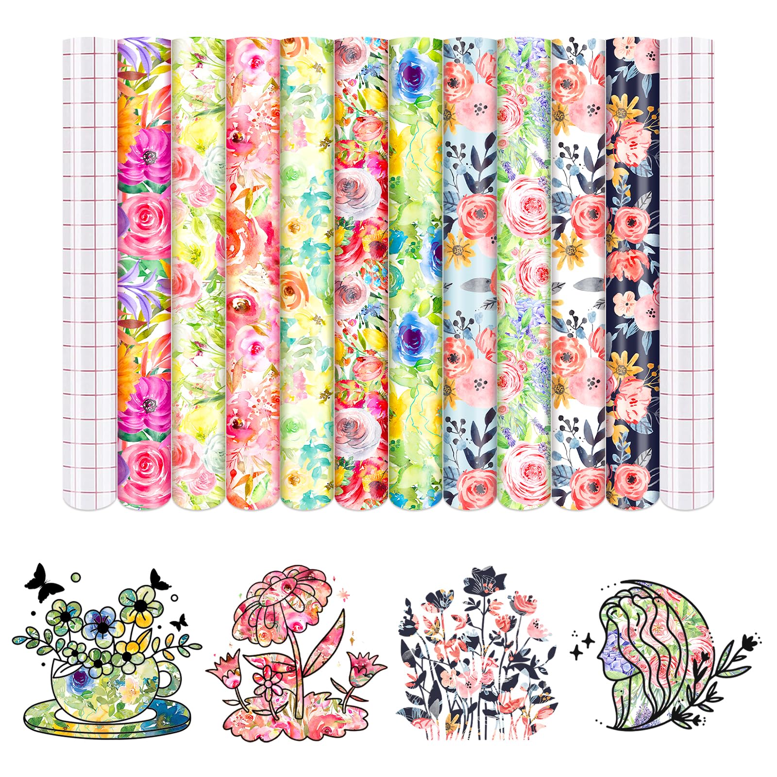 Amazon.com: HTVSTD Watercolor Flower Permanent Vinyl - 10 Sheets 12 x ...