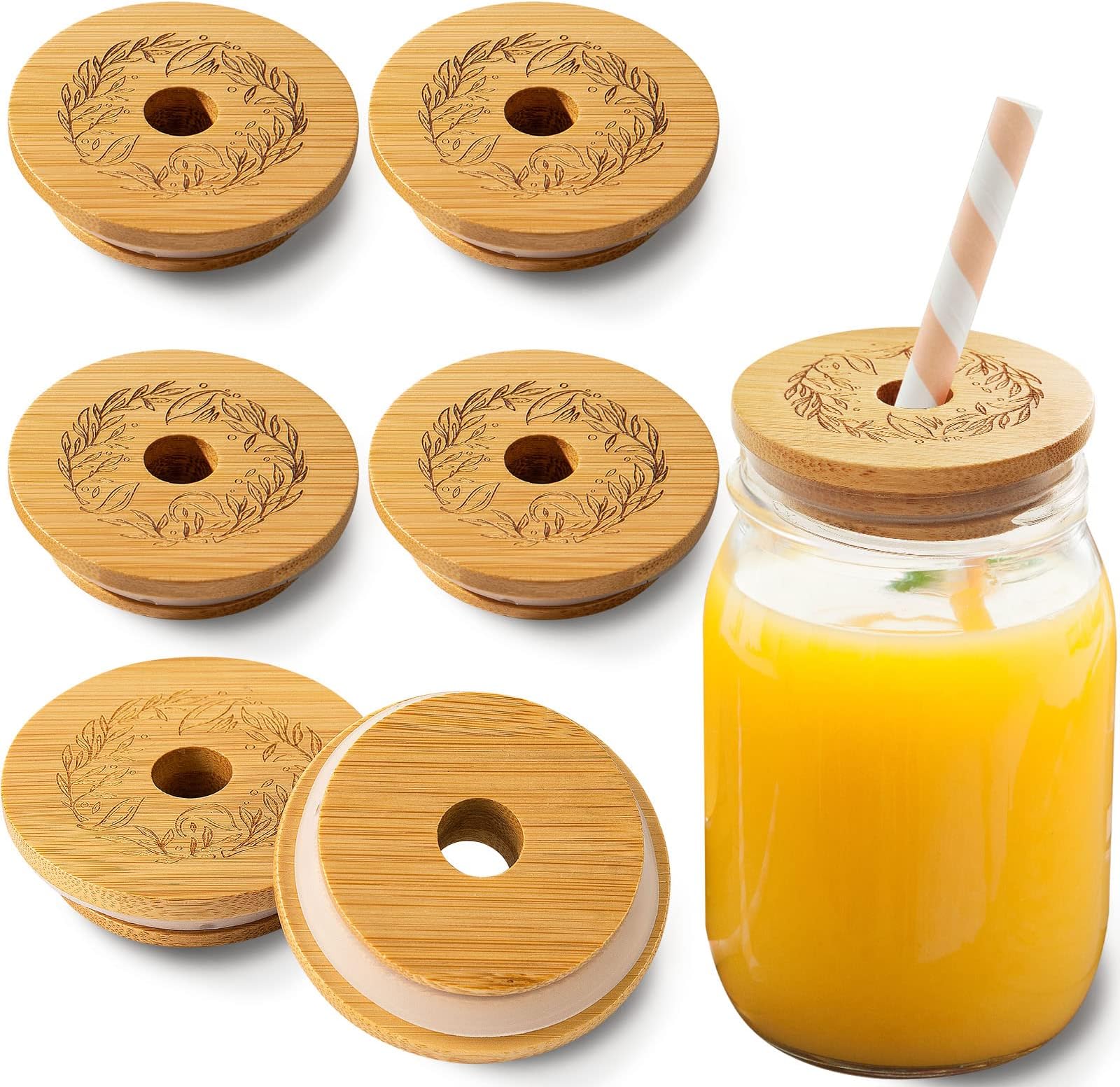 Amazon.com: TemBelle 5 Pack Acrylic Glass Cups Lids with 4Pcs Straw ...