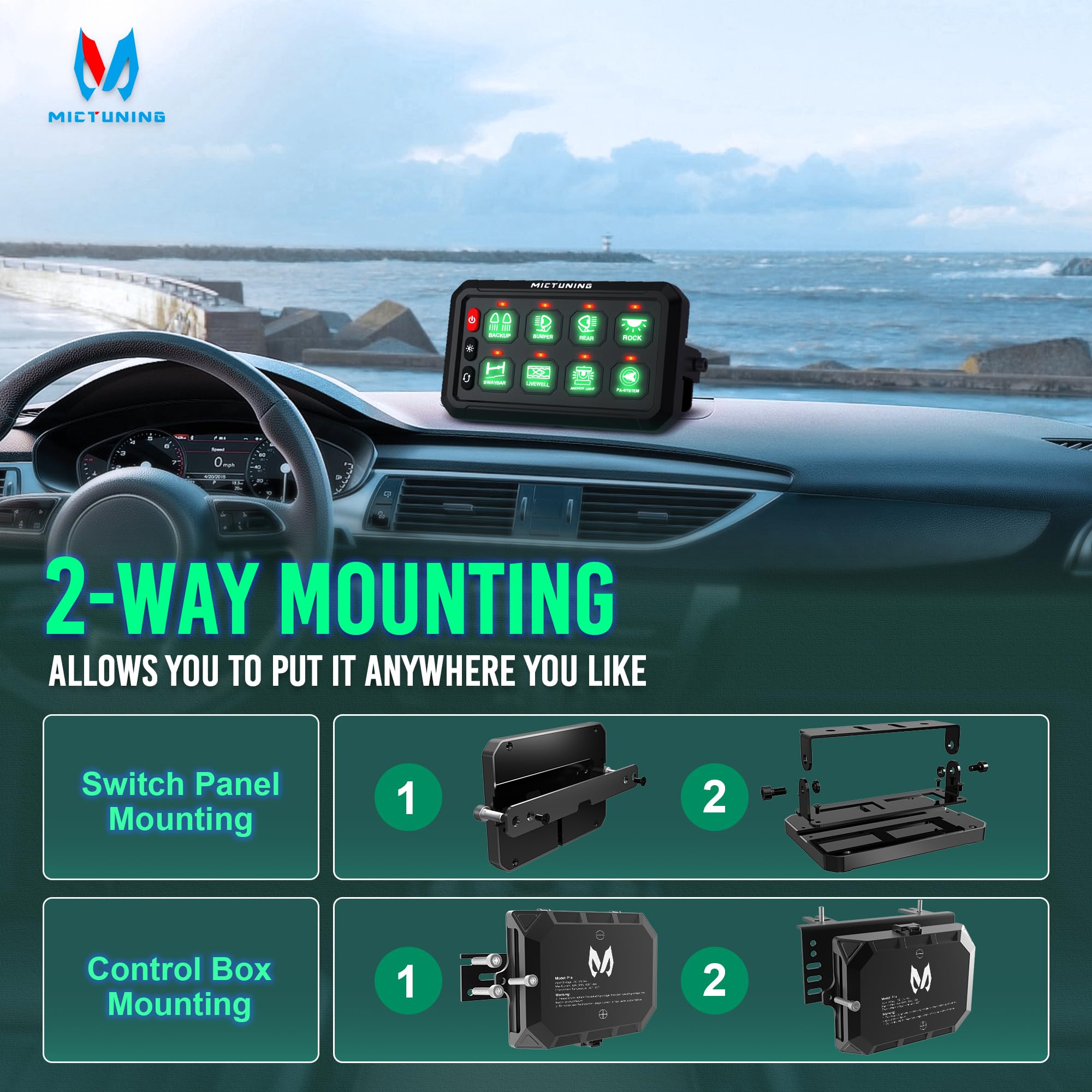 Snapklik.com : 8 Gang Switch Panel P1S-G08 Green 60Amp 720/1440W Toggle ...