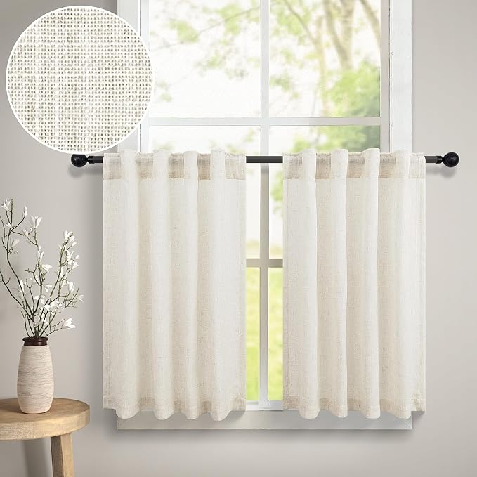 Amazon.com: Cream Kitchen Curtains 24 Inch Length Sets 2 Pack Back Tab ...