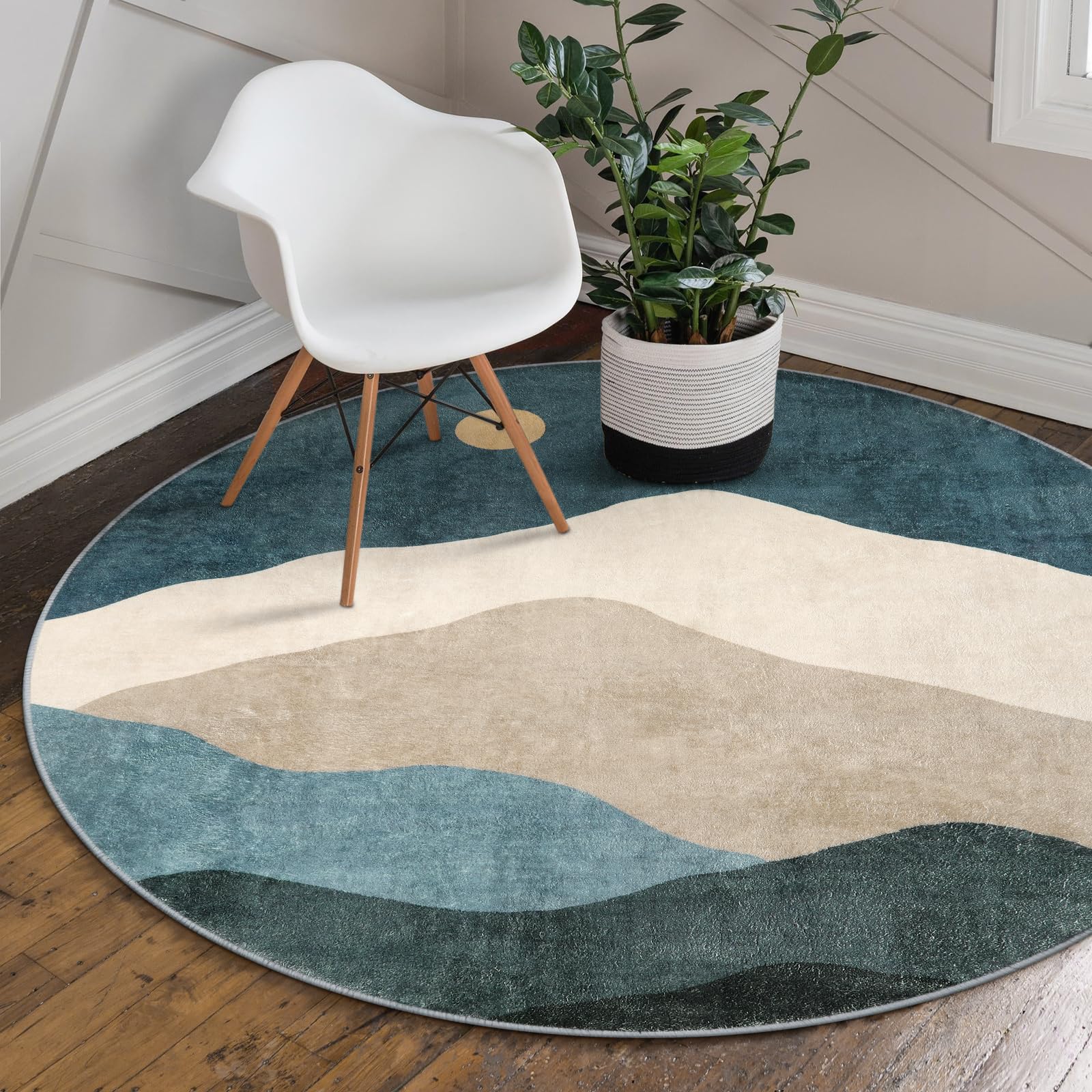 Sungea 4ft Abstract Round Area Rug,Chic Faux Wool Washable Non-Slip Sun ...