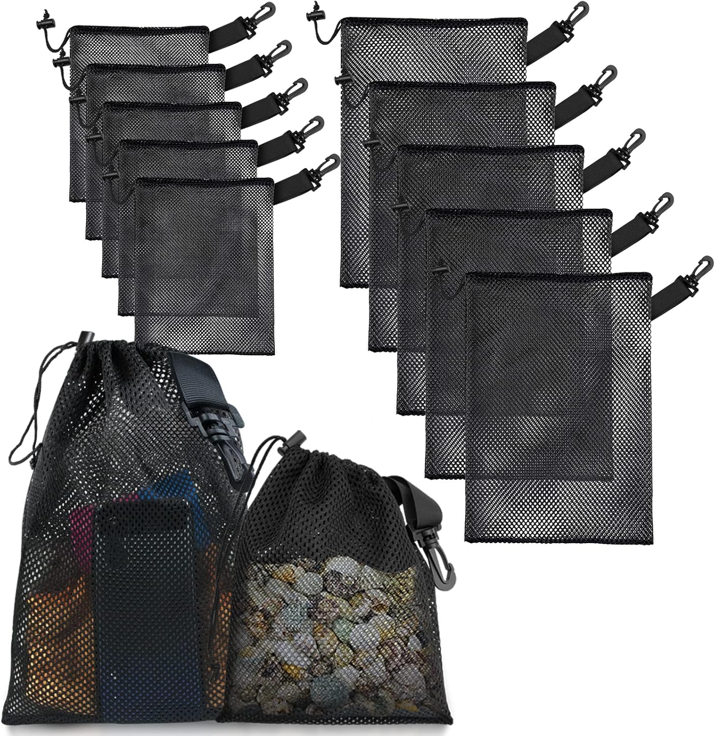 Raweao Small Drawstring Bag with Clip, Mesh Bag Drawstring Small Net ...