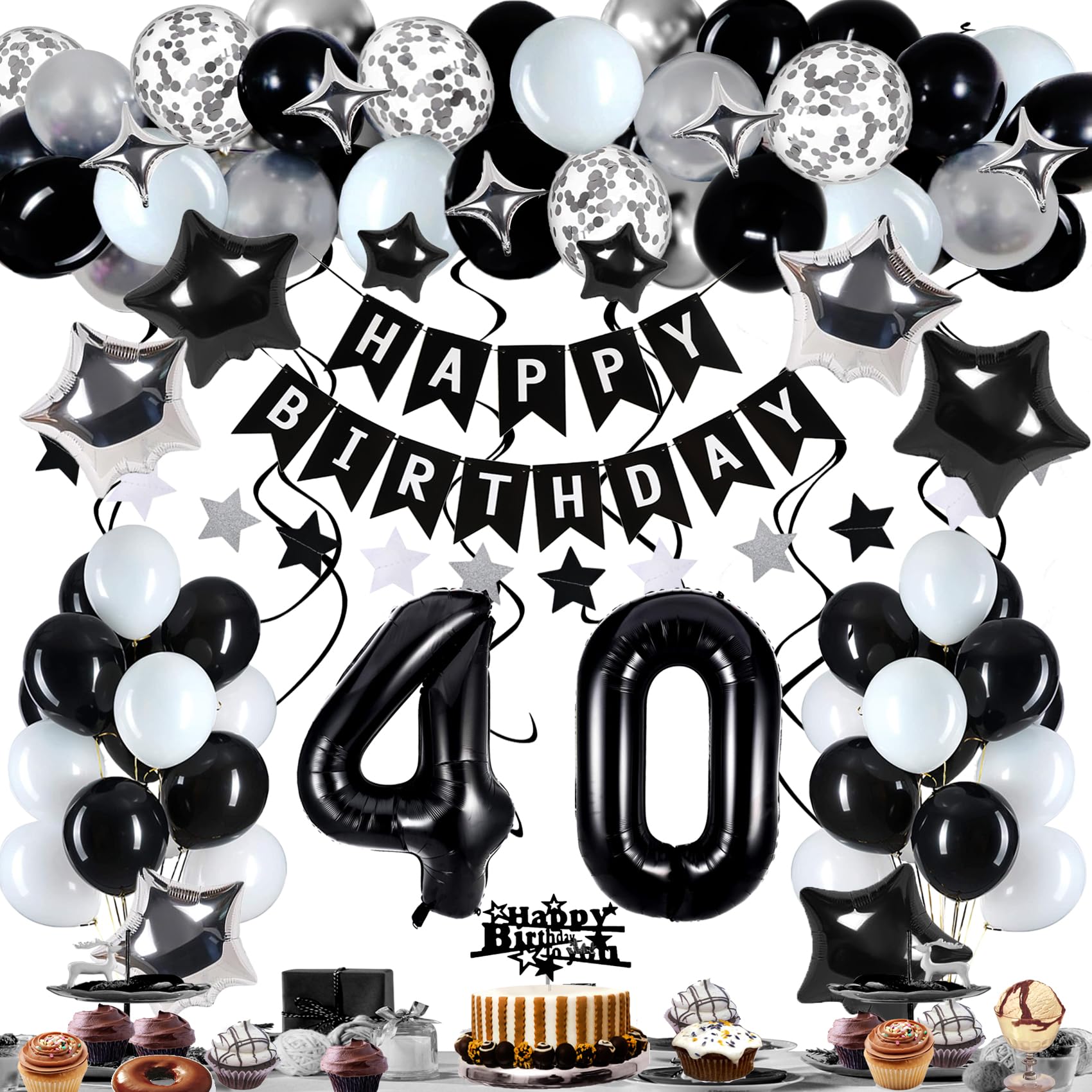 Amazon.com: Miidenks 40th Birthday Decorations for Men Women, Black ...