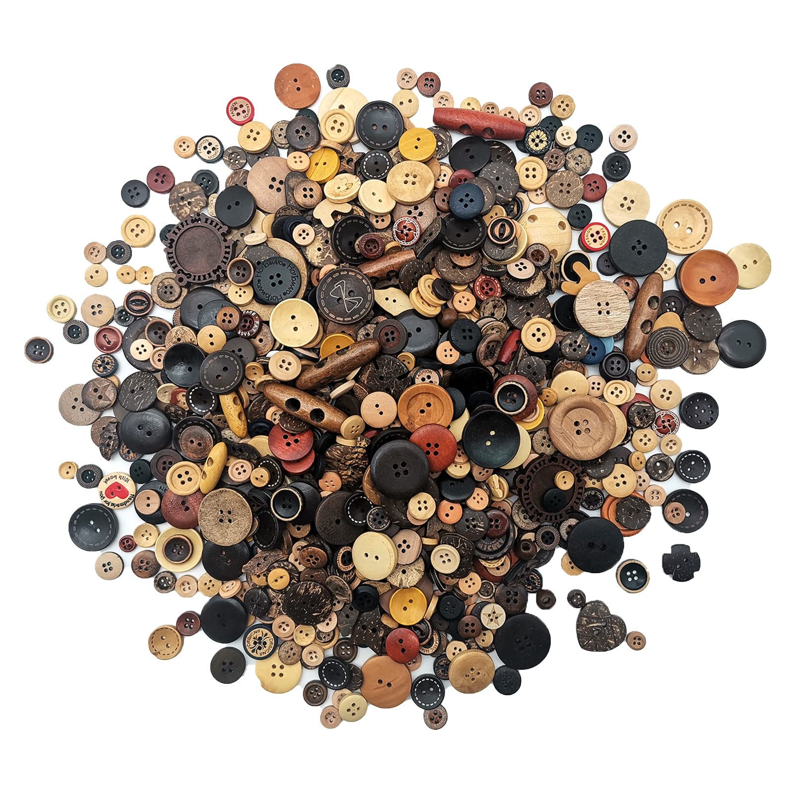 Wooden Buttons 600-Piece Wooden Button Assortment - Mixed Sizes Natural ...